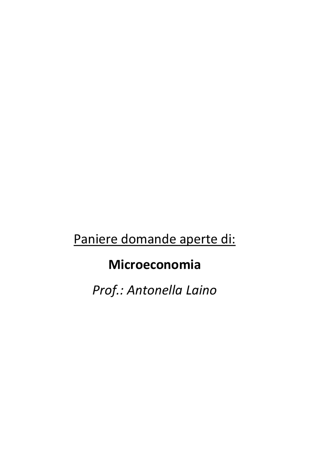 Paniere Domande Aperte Microeconomia Prof Antonella Laino Docsity