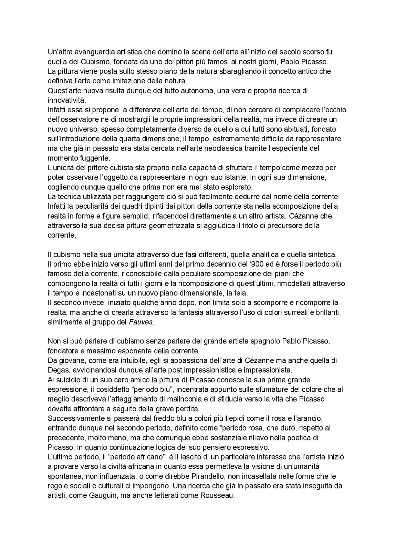 Il Cubismo Di Picasso Docsity