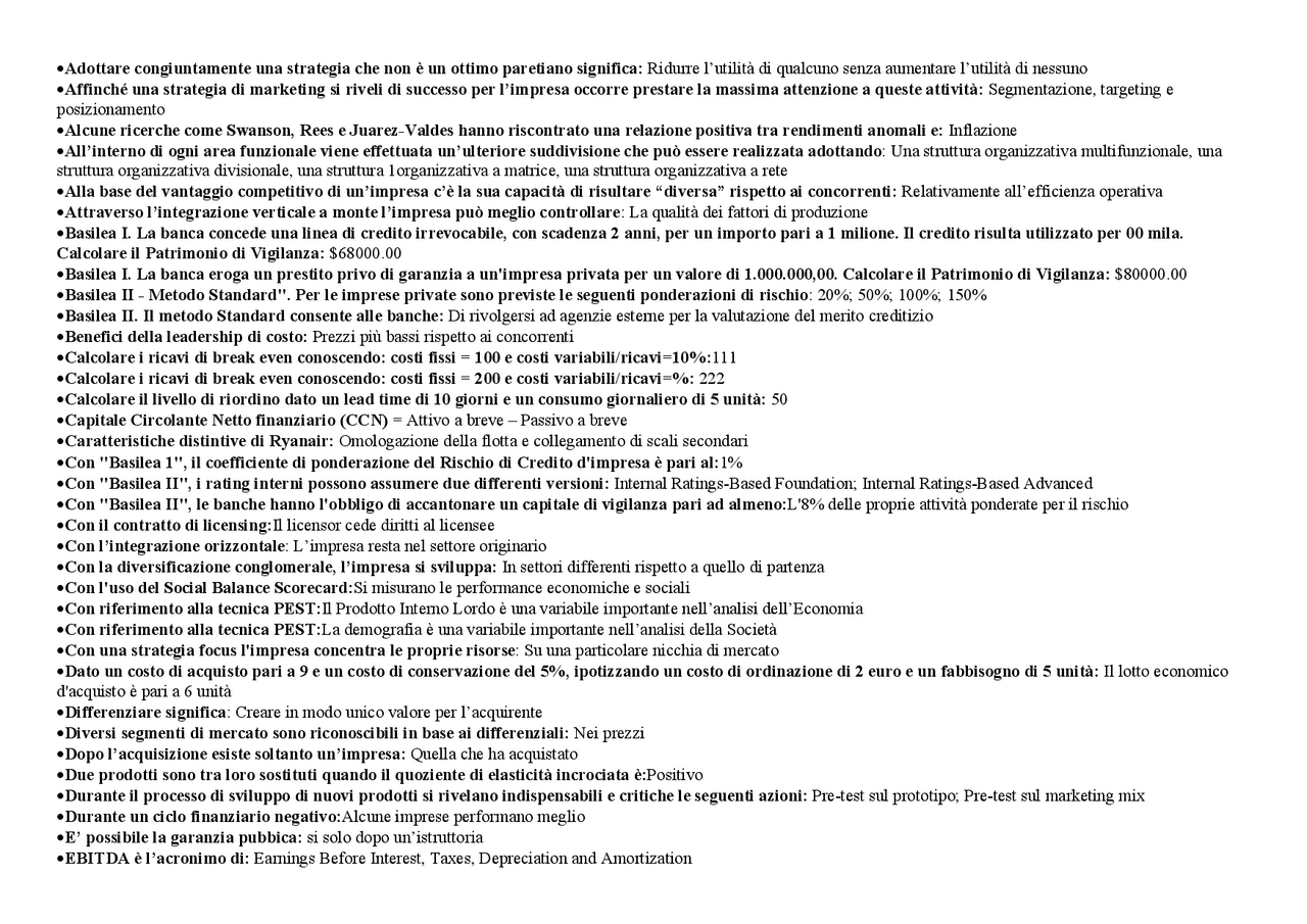 Economia E Gestione Unipegaso Docsity