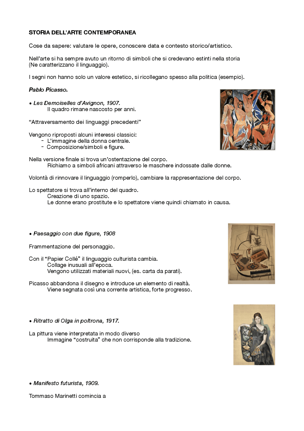Pablo Picasso Vita E Opere Docsity