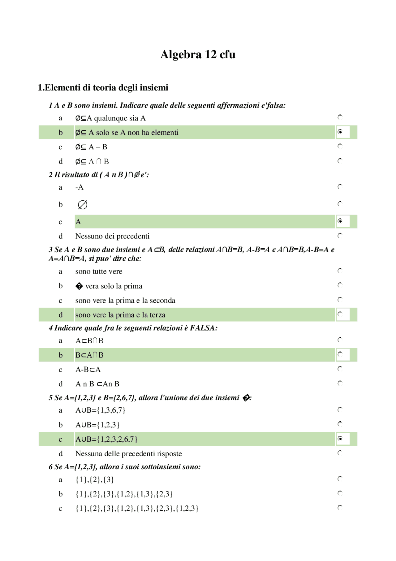 Algebra 12 Cfu Pegaso Esame Test Completi Prove Desame Di Algebra