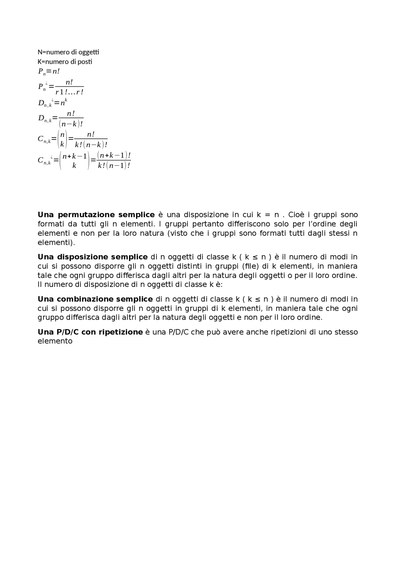 Calcolo Combinatorio Docsity