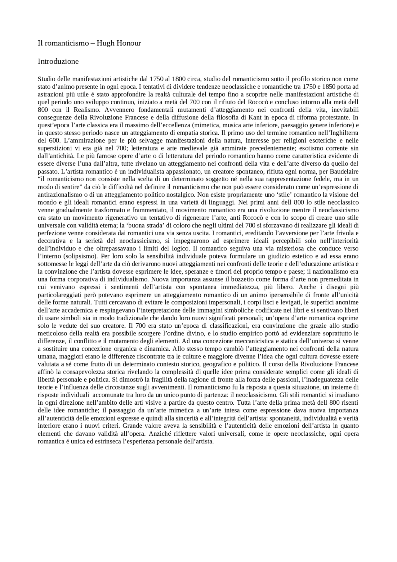 Honour Romanticismo Docsity