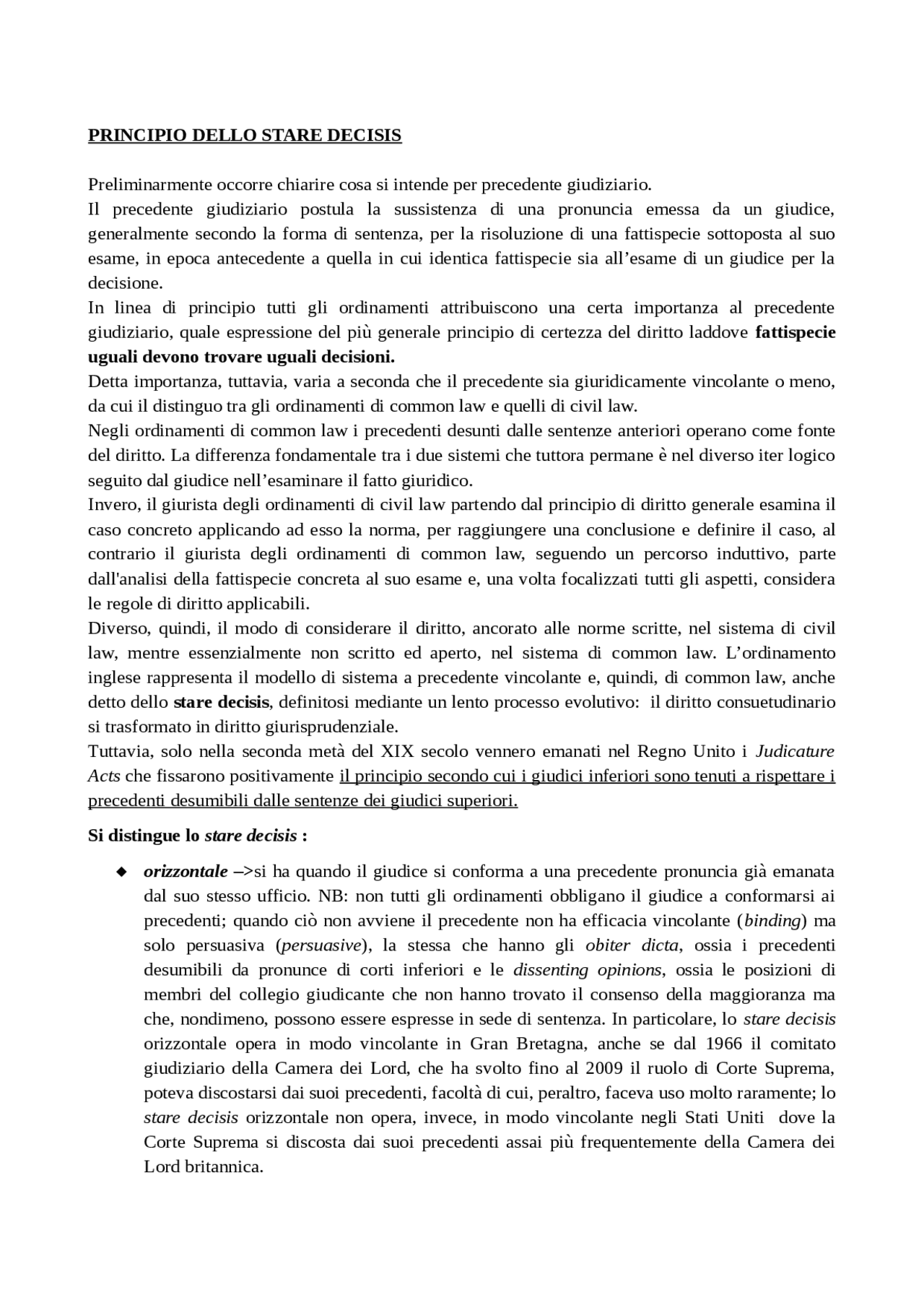 Principio stare decisis common law spiegazione | Appunti di Diritto ...