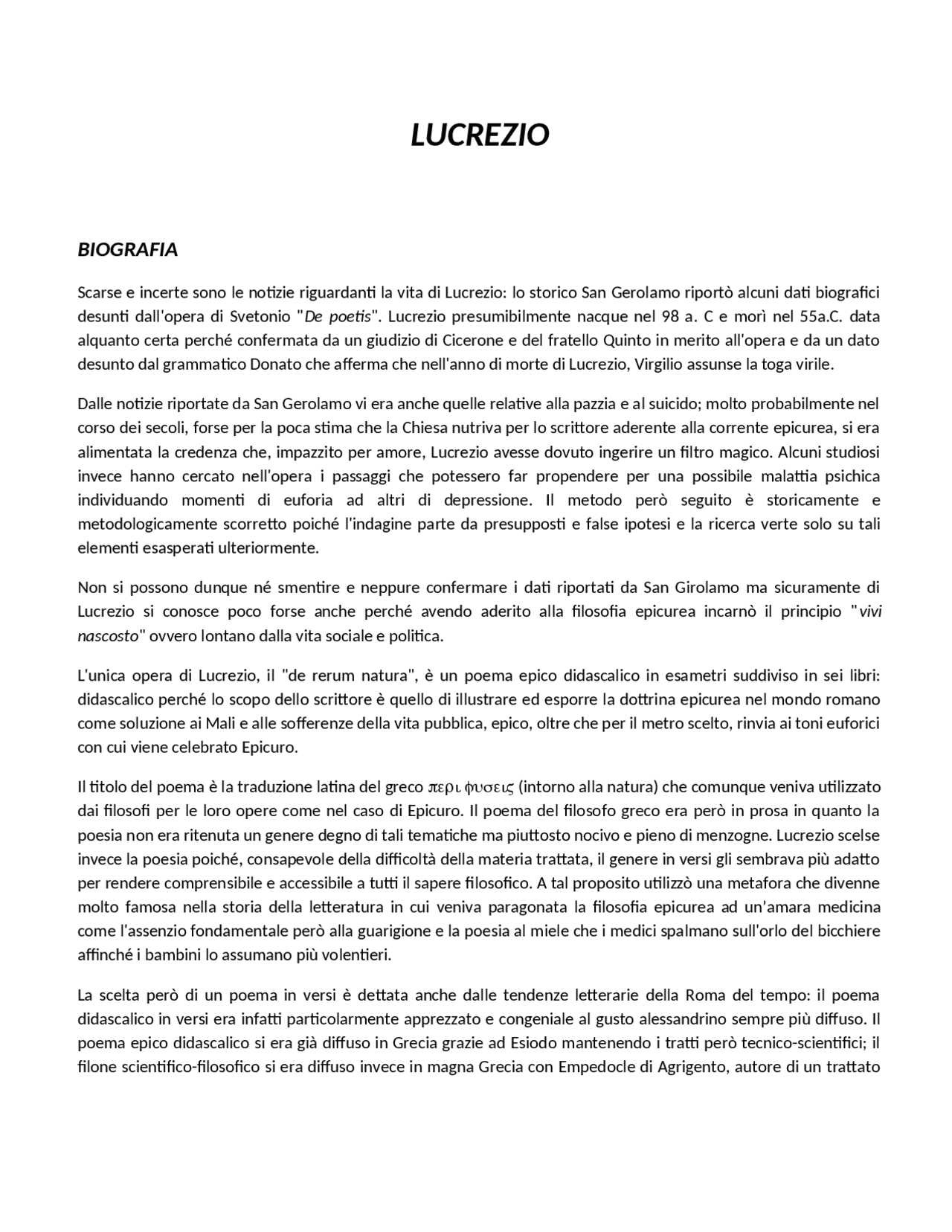 Lucrezio, il poeta della ragione - Docsity