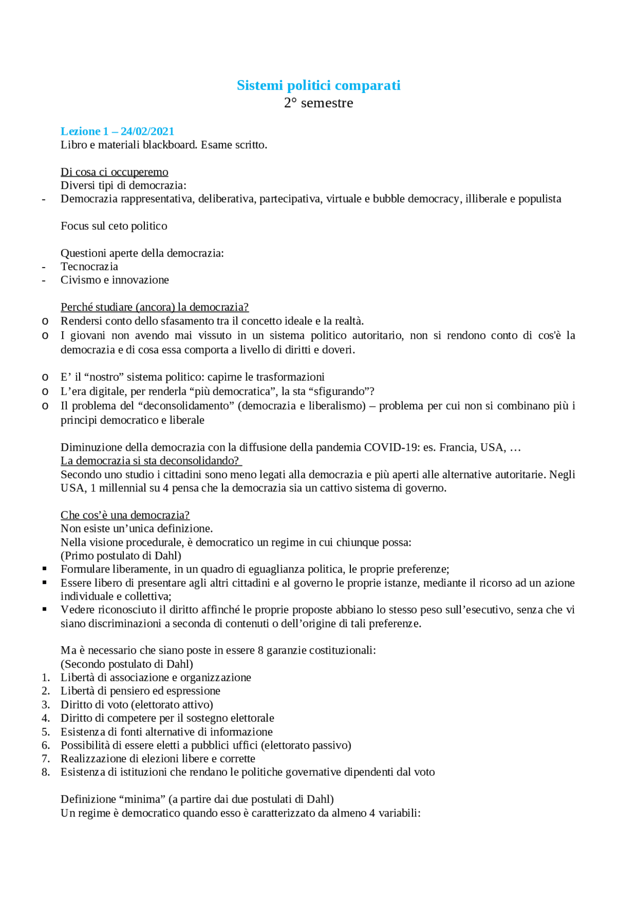 Appunti Sistemi Politici Comparati Docsity