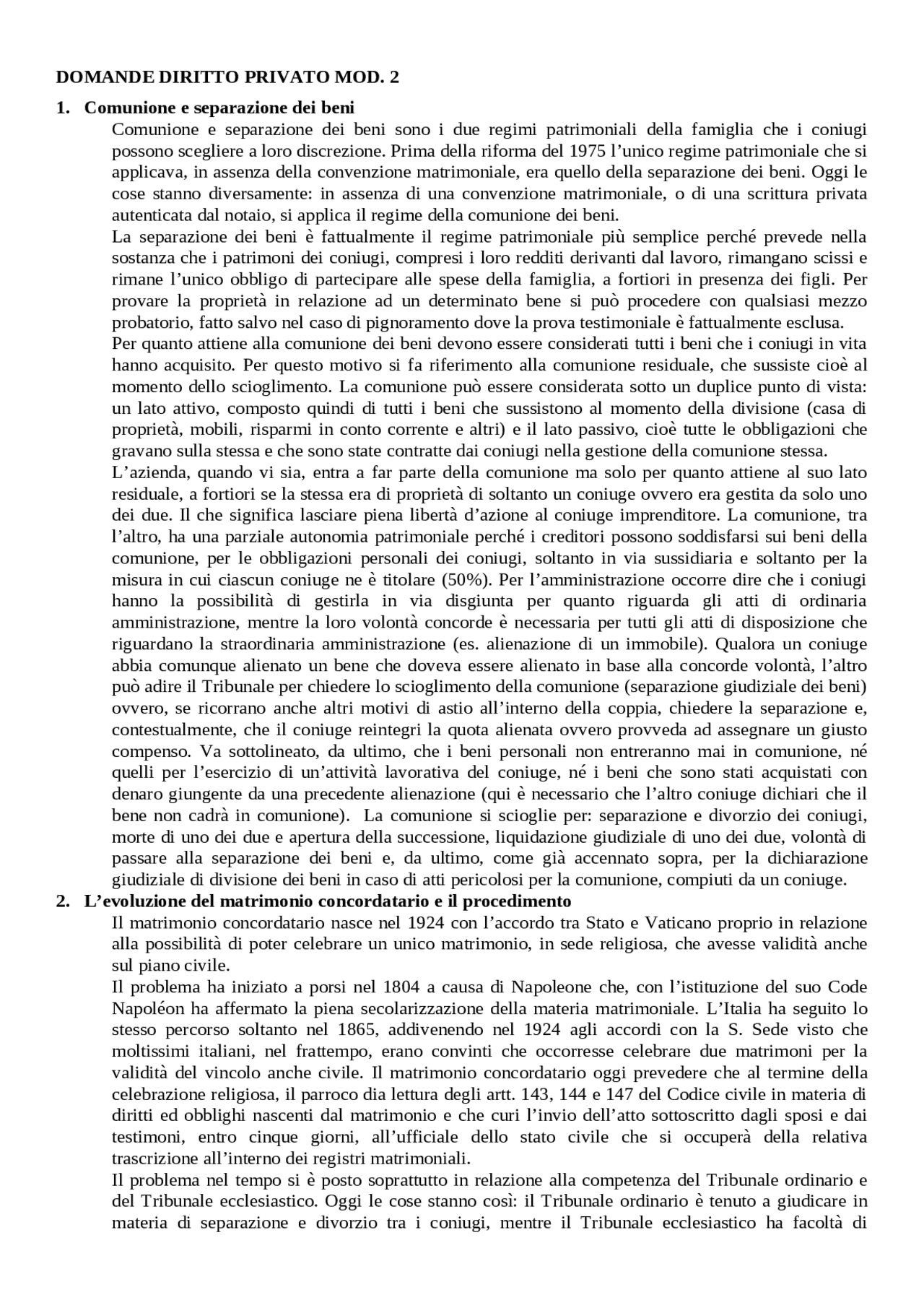 Domande Di Diritto Privato Ii Prove Desame Di Diritto Privato Docsity