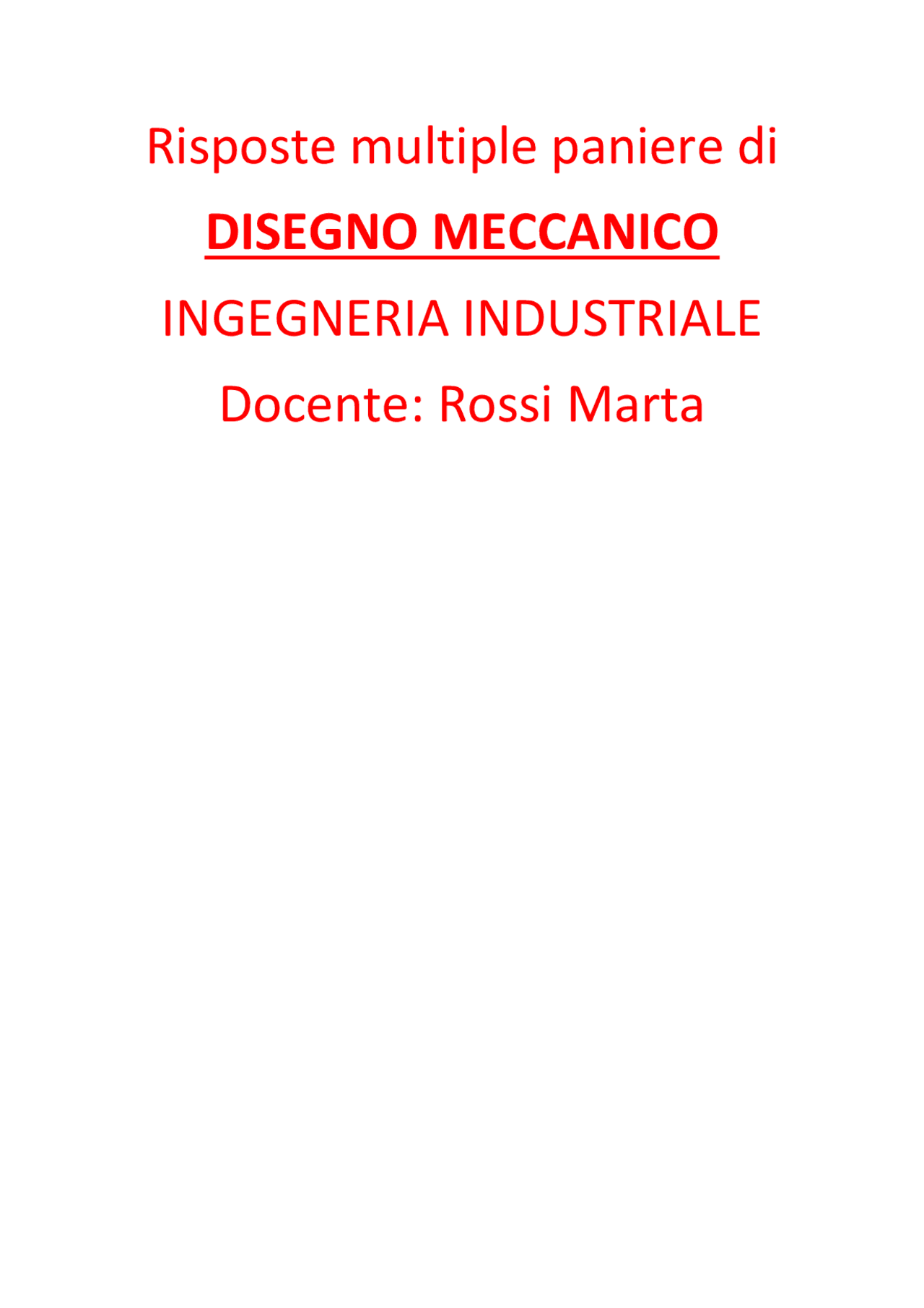 Risposte Multiple Paniere Di Disegno Meccanico Ecampus Ingegneria