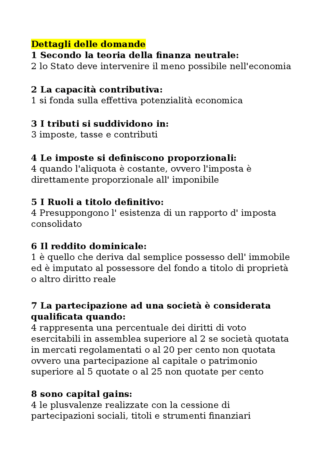 Test Diritto Tributario 2 Docsity
