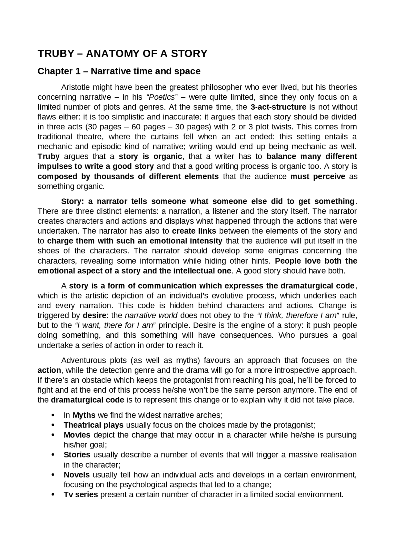 Anatomy of a Story - John Truby, riassunto - Docsity