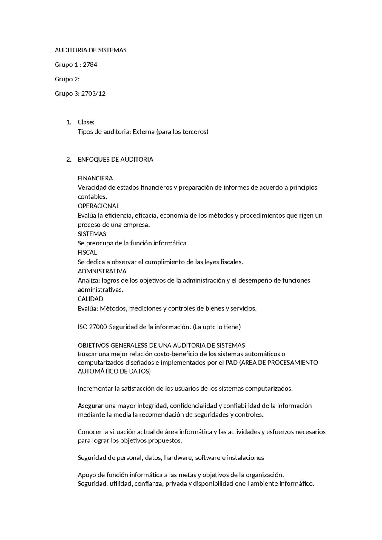Auditoria De Sistemas Notes De Vérification Des Comptes Docsity