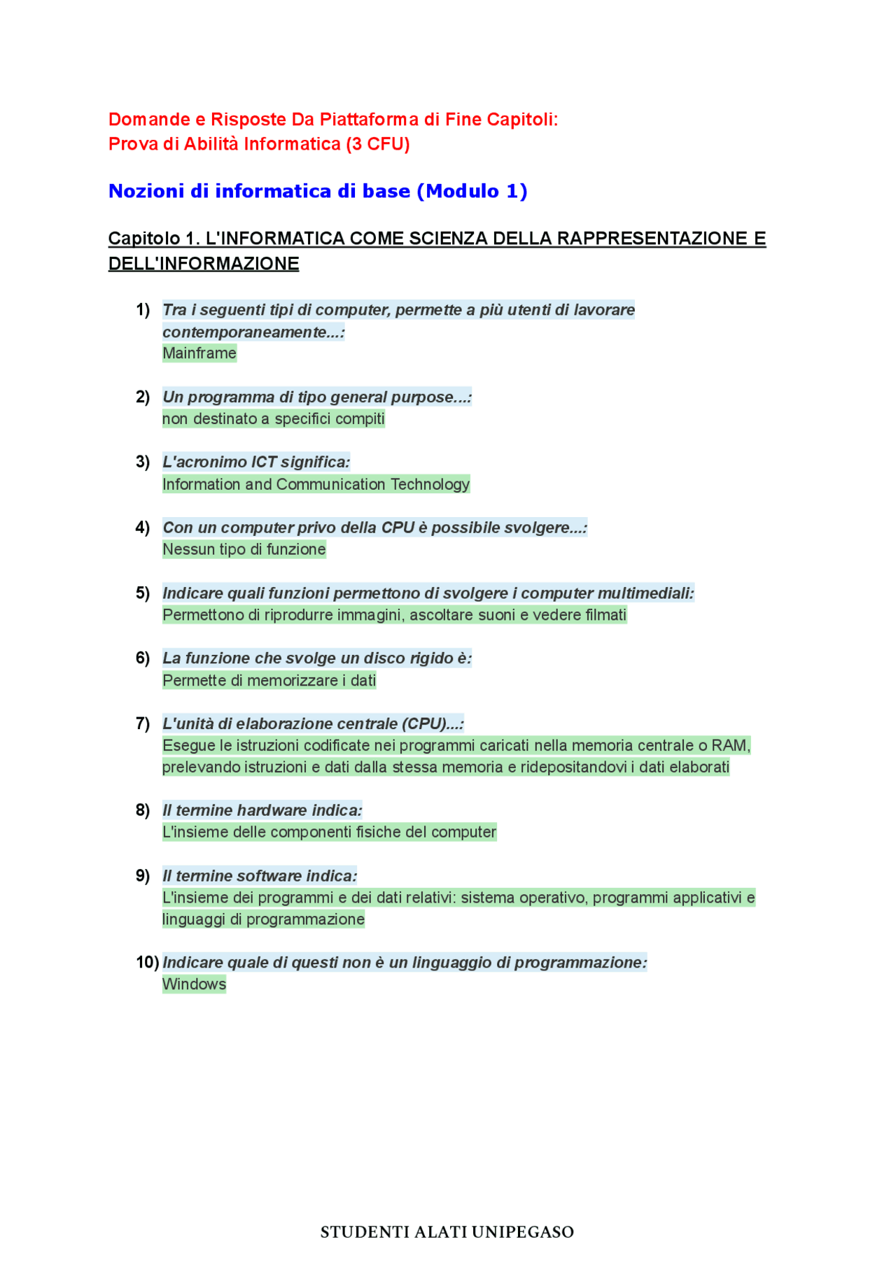 Prova Di Abilità Informatica Docsity