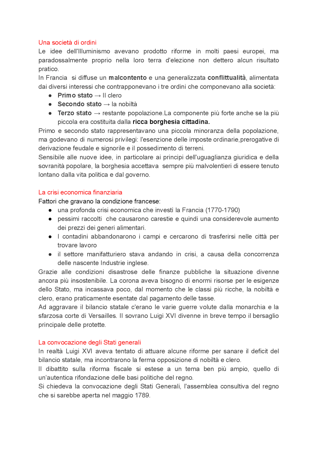 Schema / Appunti sulla rivoluzione francese - Docsity