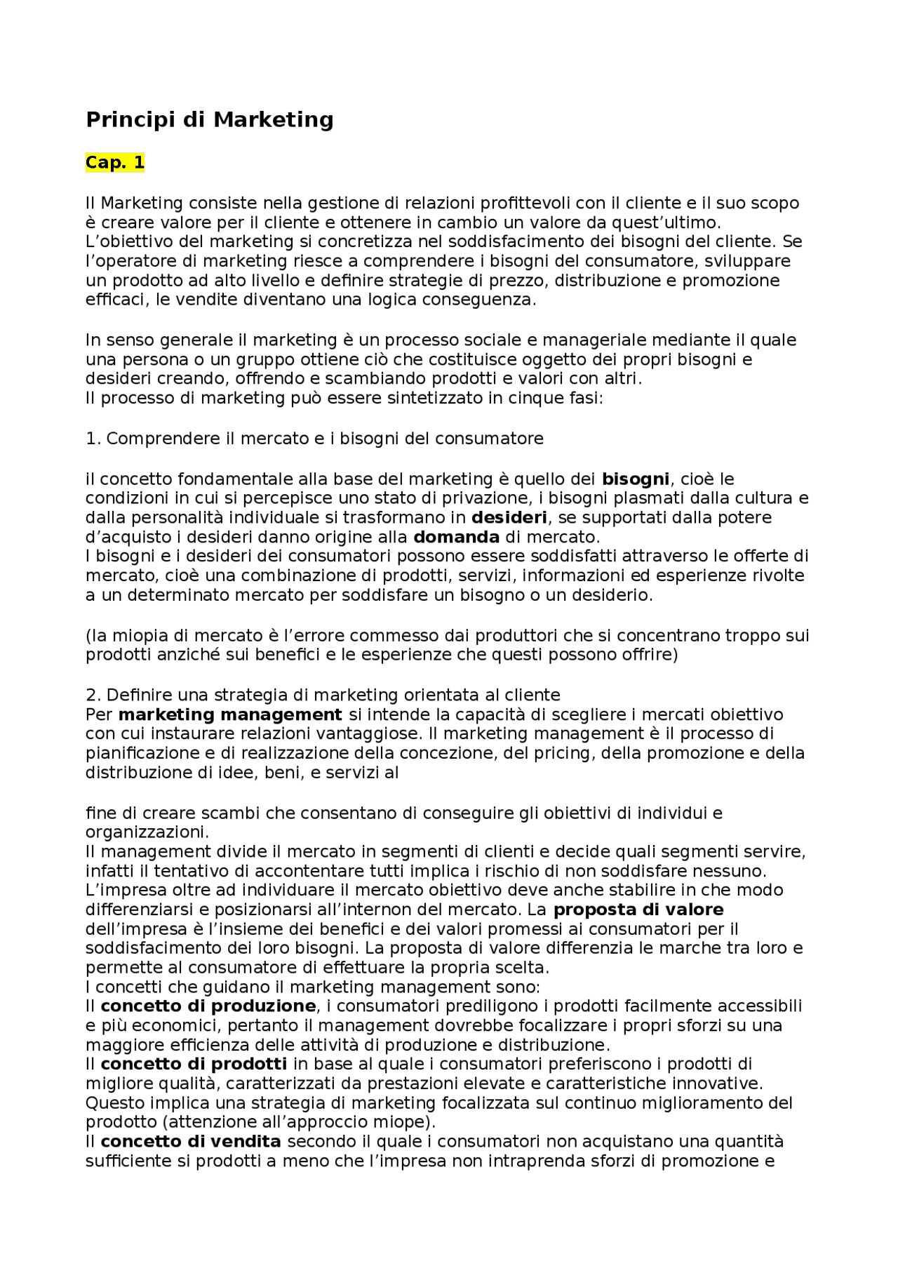 Riassunto Principi Di Marketing Docsity