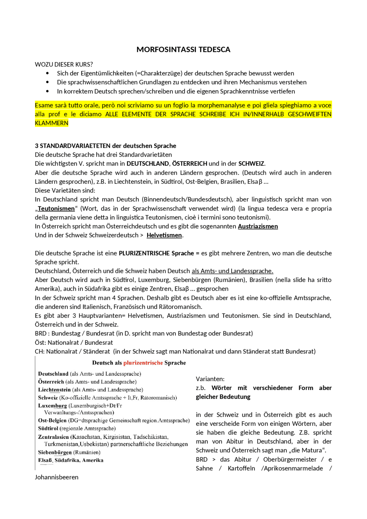 Appunti tedesco morfosintassi e lessico - Docsity