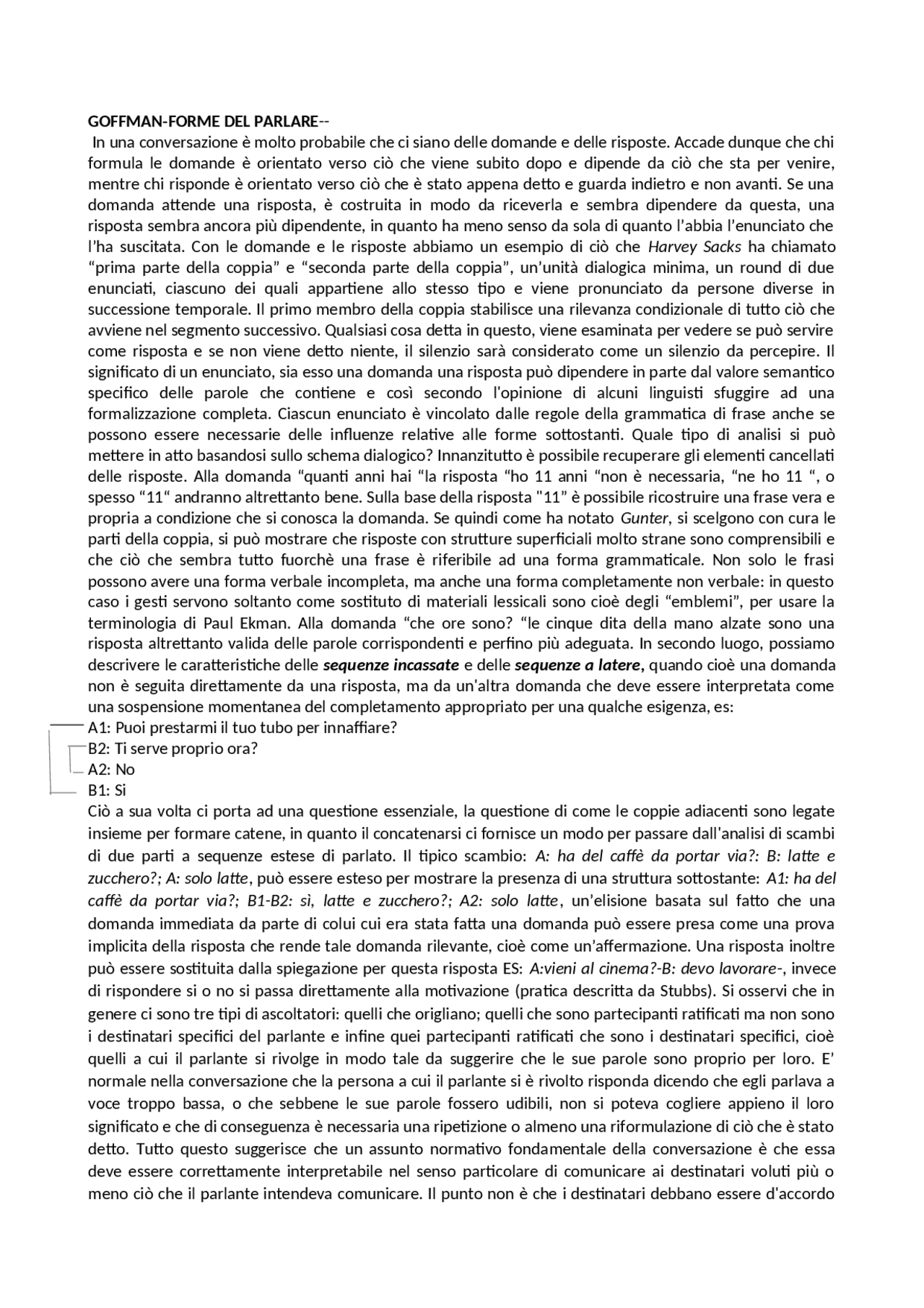 Goffamn Riassunto Forme Del Parlare Cap 1 Sintesi Del Corso Di