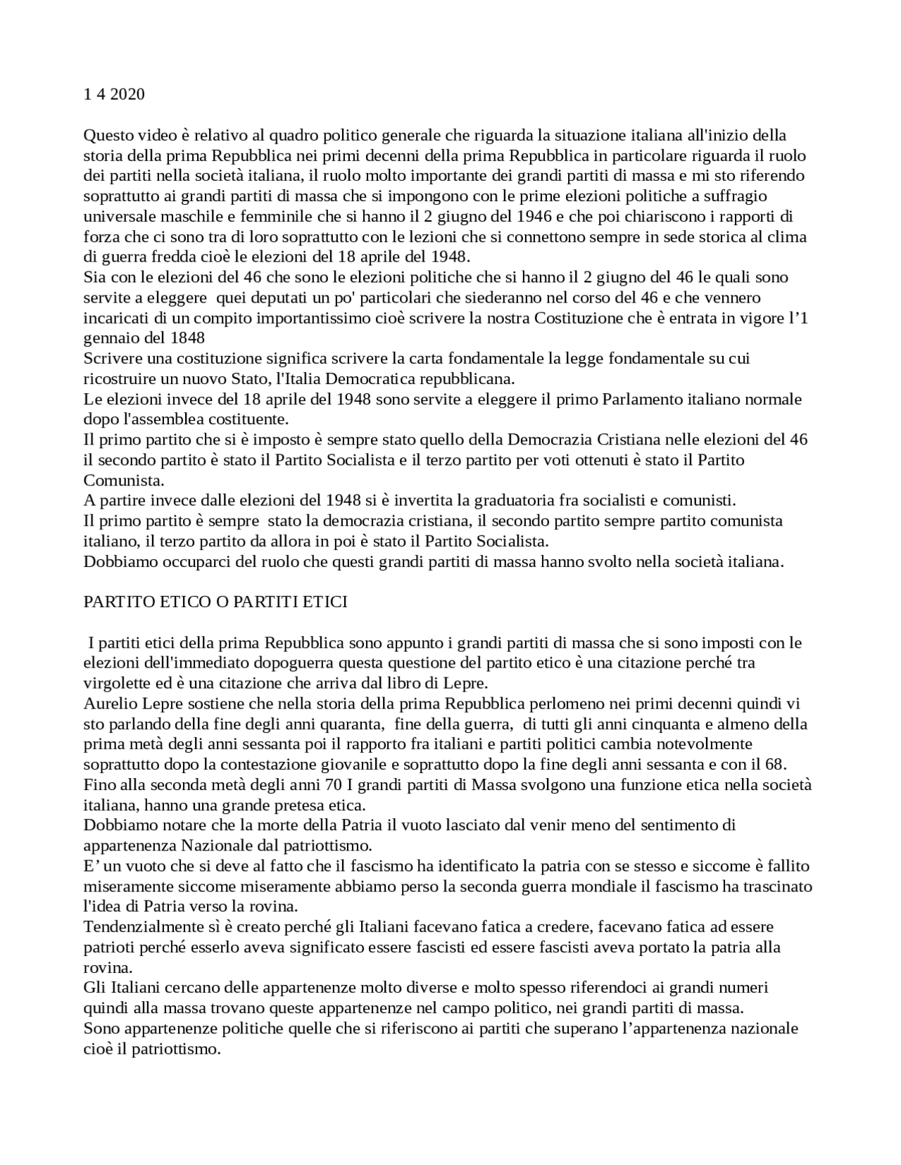 Storia dell'Italia contemporanea - Docsity