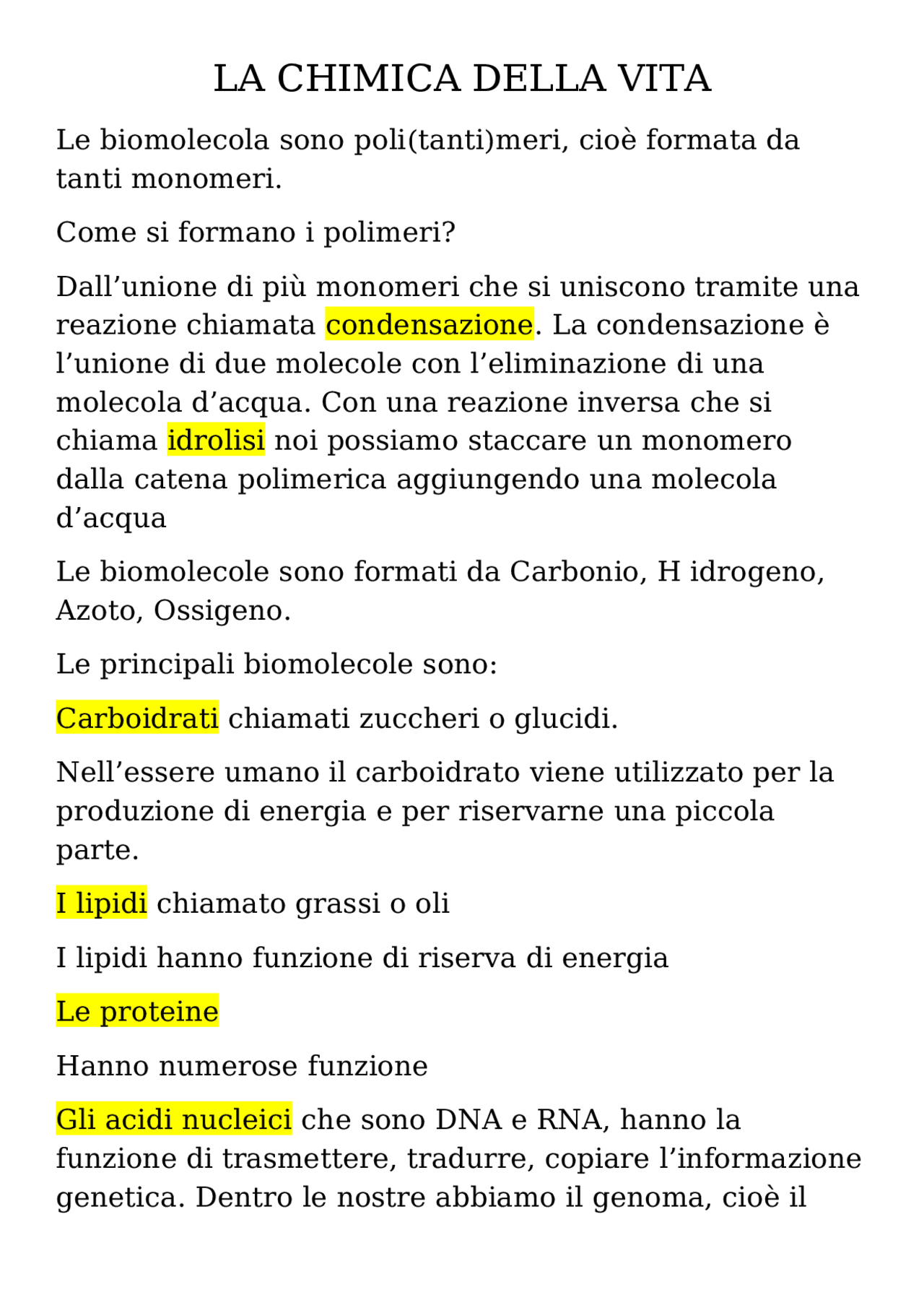 Appunti Sulle Biomolecole Docsity