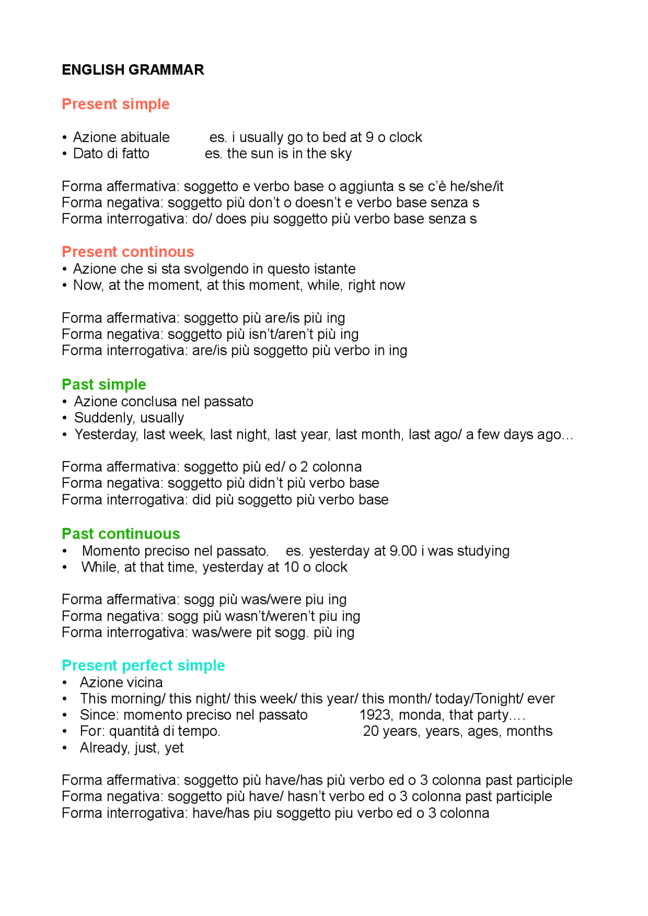 Grammatica Inglese Principali Verbi Docsity