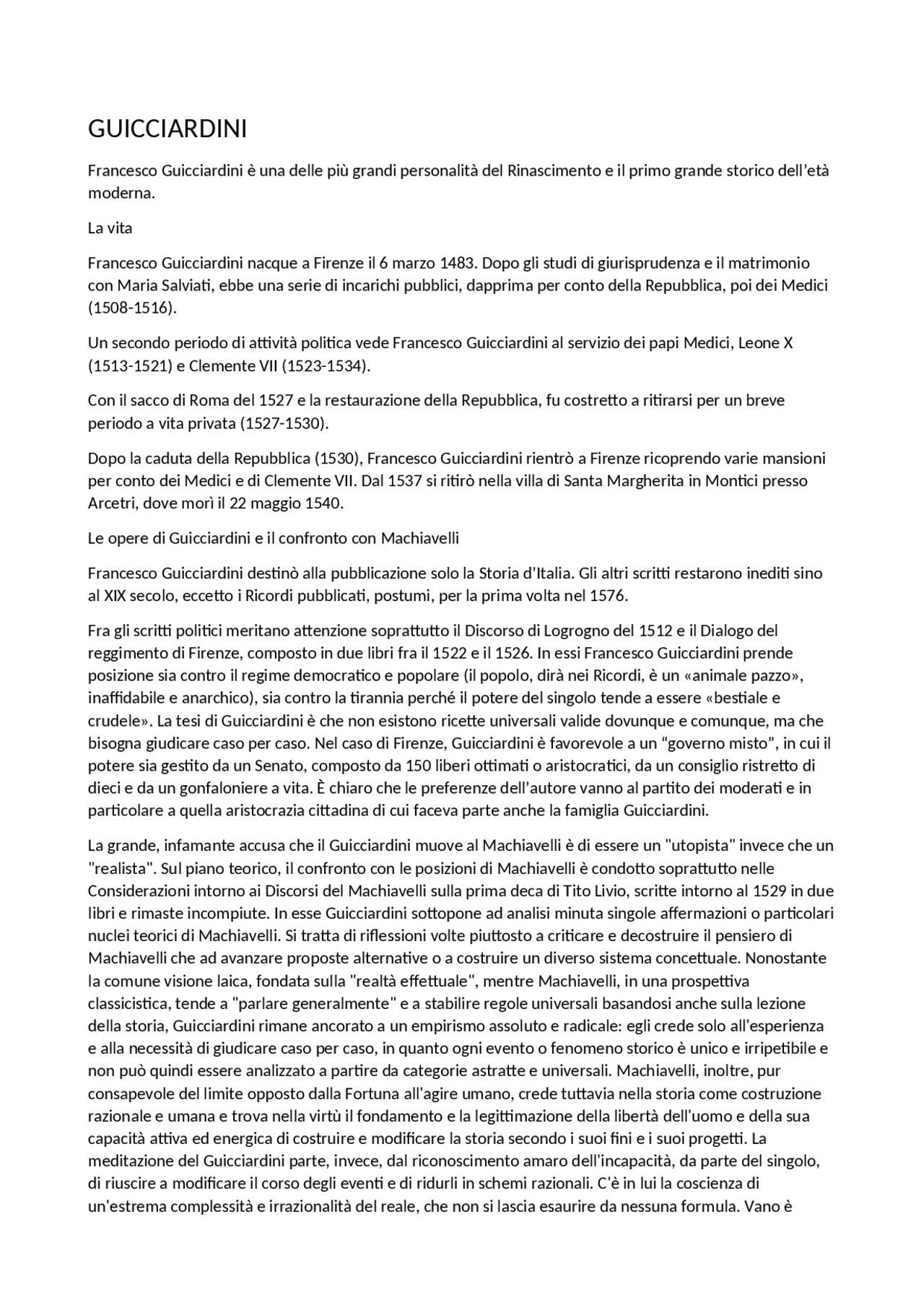 Guicciardini Vita E I Ricordi Docsity