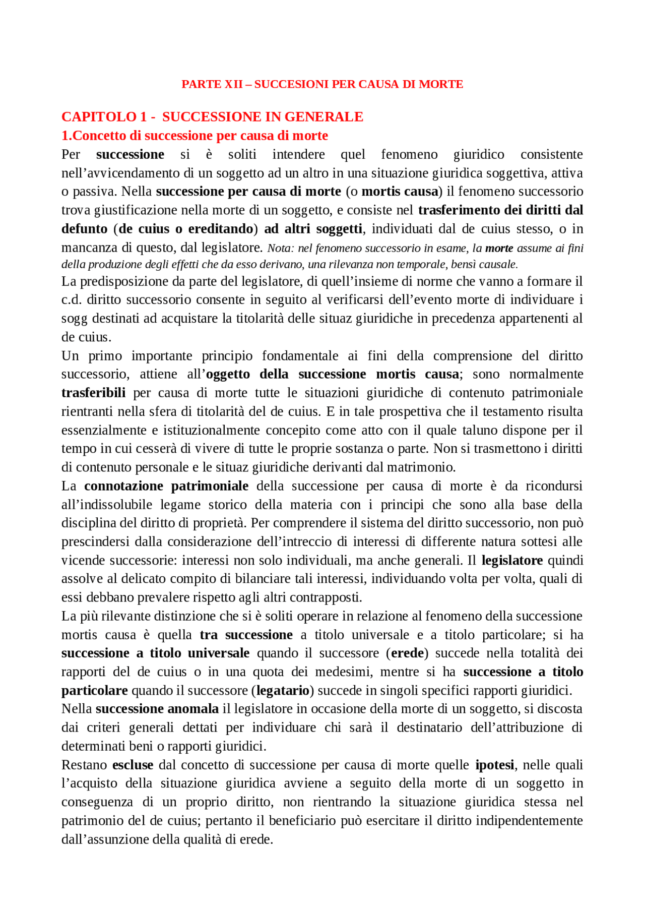 Succesioni Per Causa Di Morte Docsity