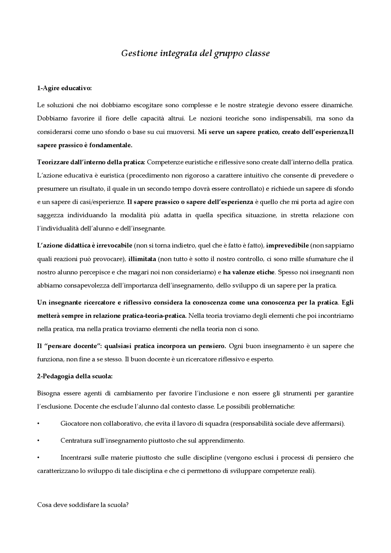Gestione Integrata Del Gruppo Classe Tfa Sostegno Appunti Di