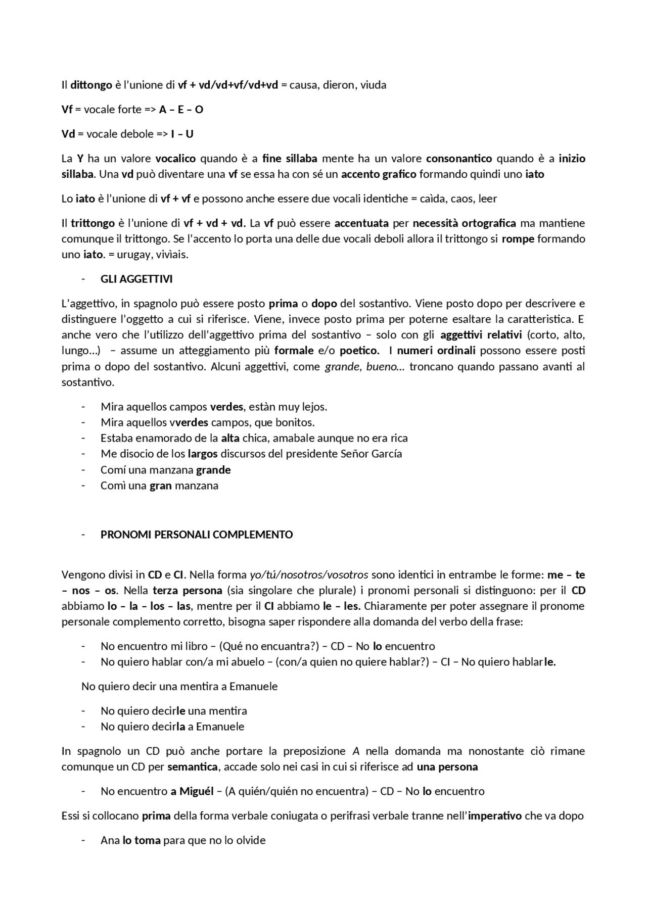 Grammatica Spagnola Docsity