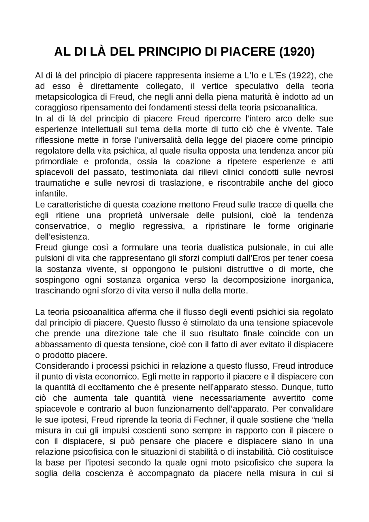Al Di Là Del Principio Di Piacere Docsity