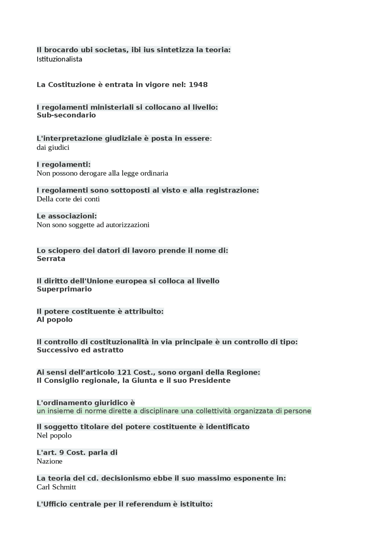 Domande Esame Diritto Pubblico Docsity