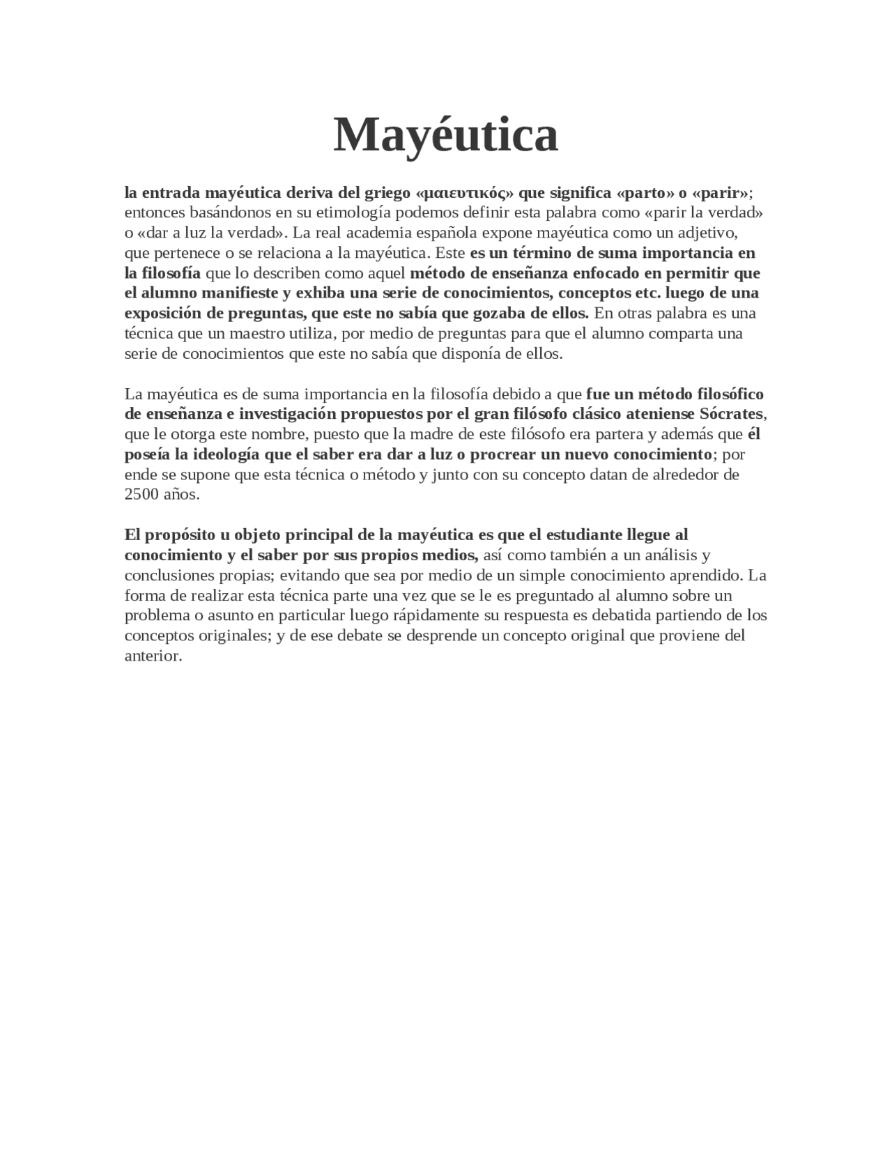 Mayeutica y todo lo relacionado a las bases - Docsity