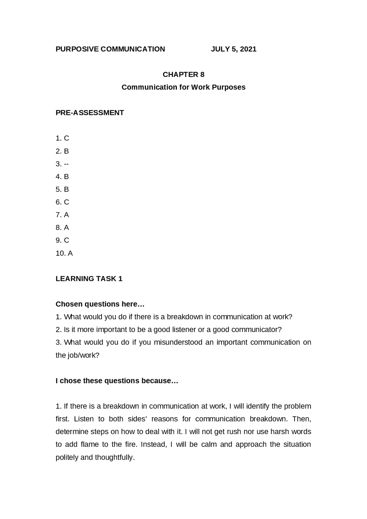 Purposive Communication: Module 8 | Exercises English Literature | Docsity