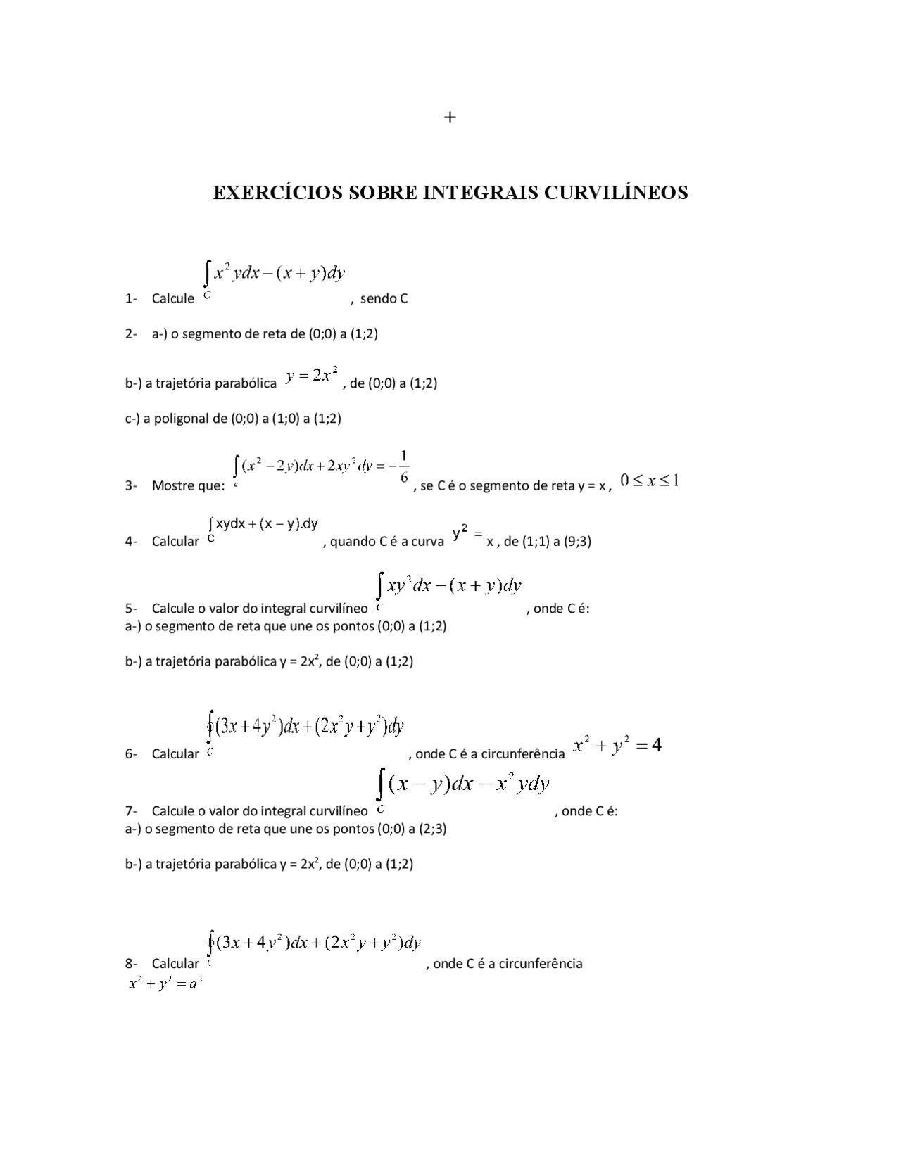 Lista Exercicios De Calculos 2 Docsity