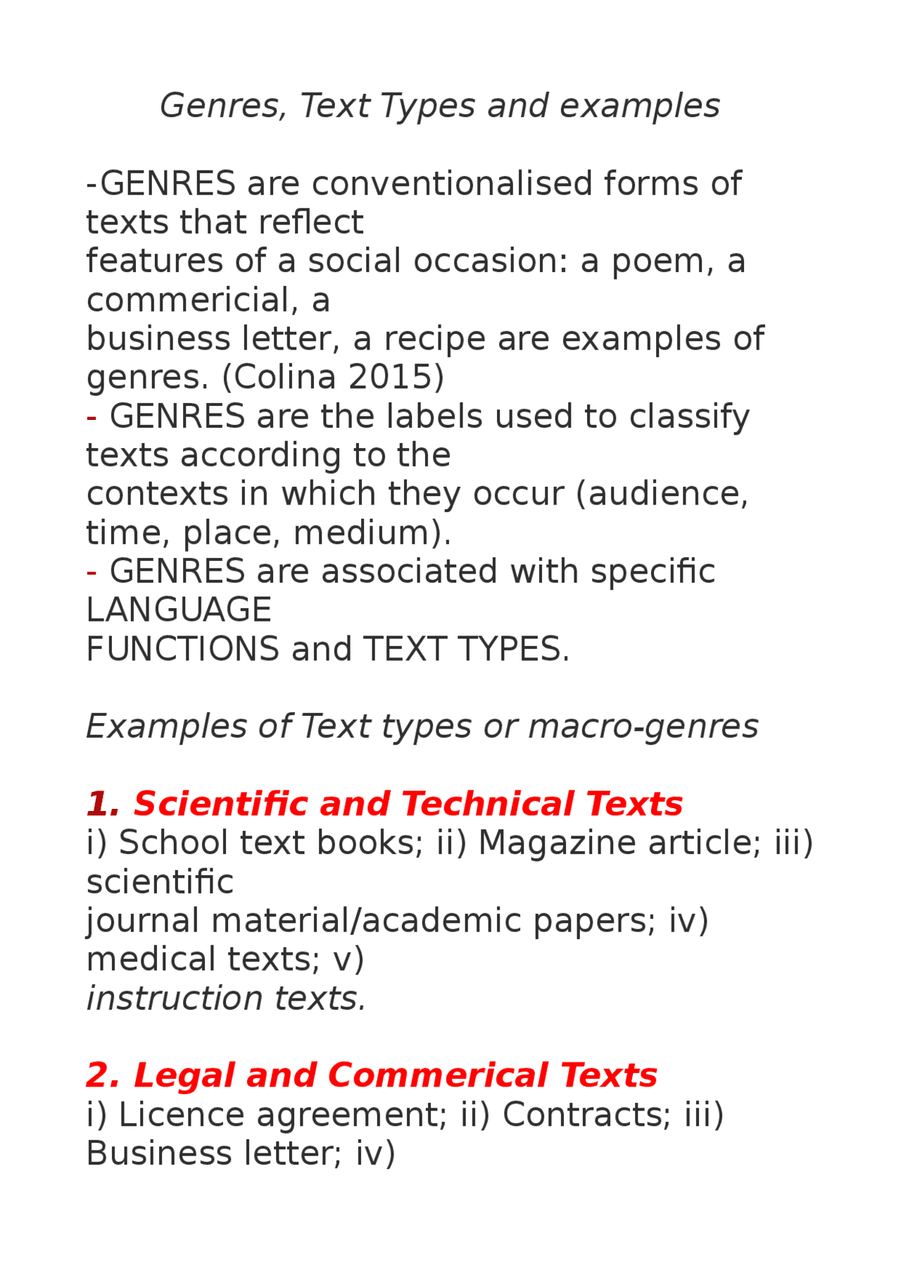 Genres,Text Types and Examples - Docsity