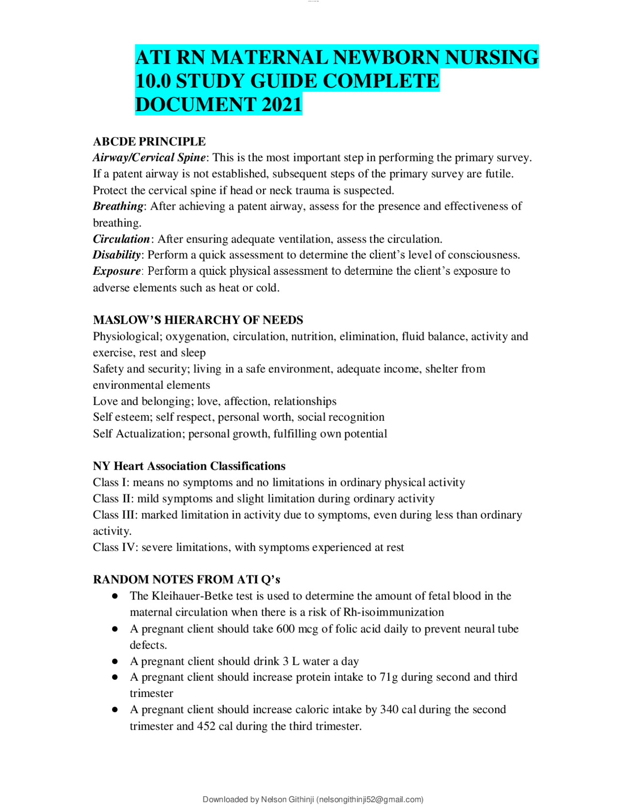 Ati-maternity-study-guide.pdf | Exams Nursing | Docsity