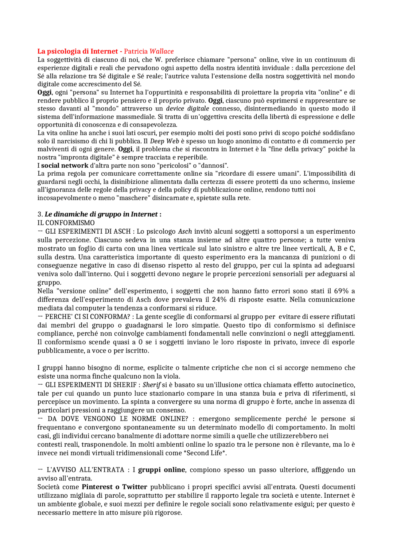 La Psicologia Di Internet Riassunto Docsity