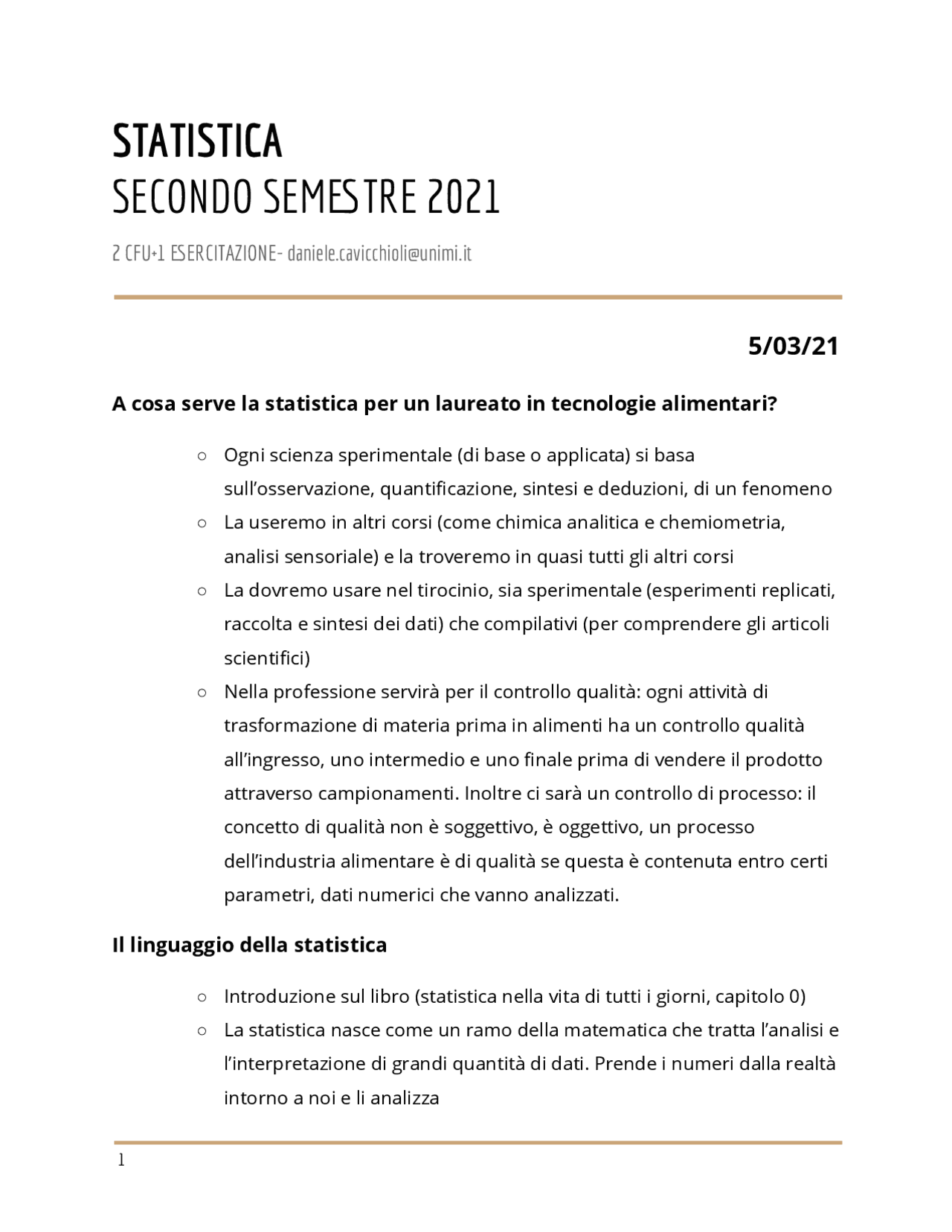 Elementi di statistica - Docsity