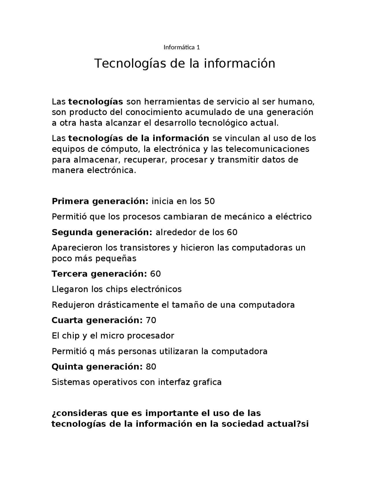 Informatica 1 Docsity