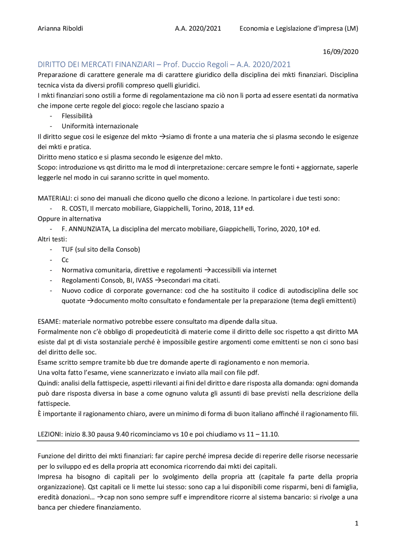 Duccio Regoliaa2021appunti Completi Testimonianze Docsity