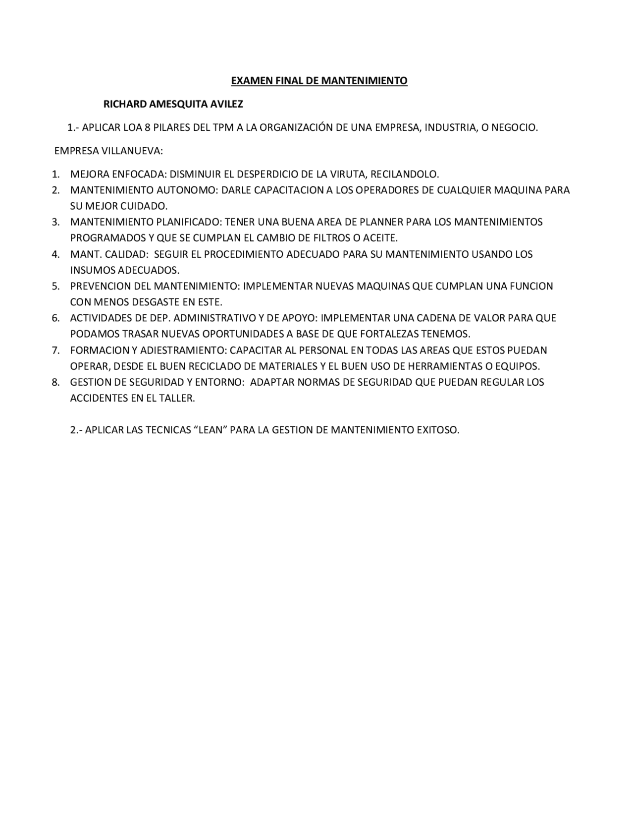 Examen De Mantenimiento Docsity