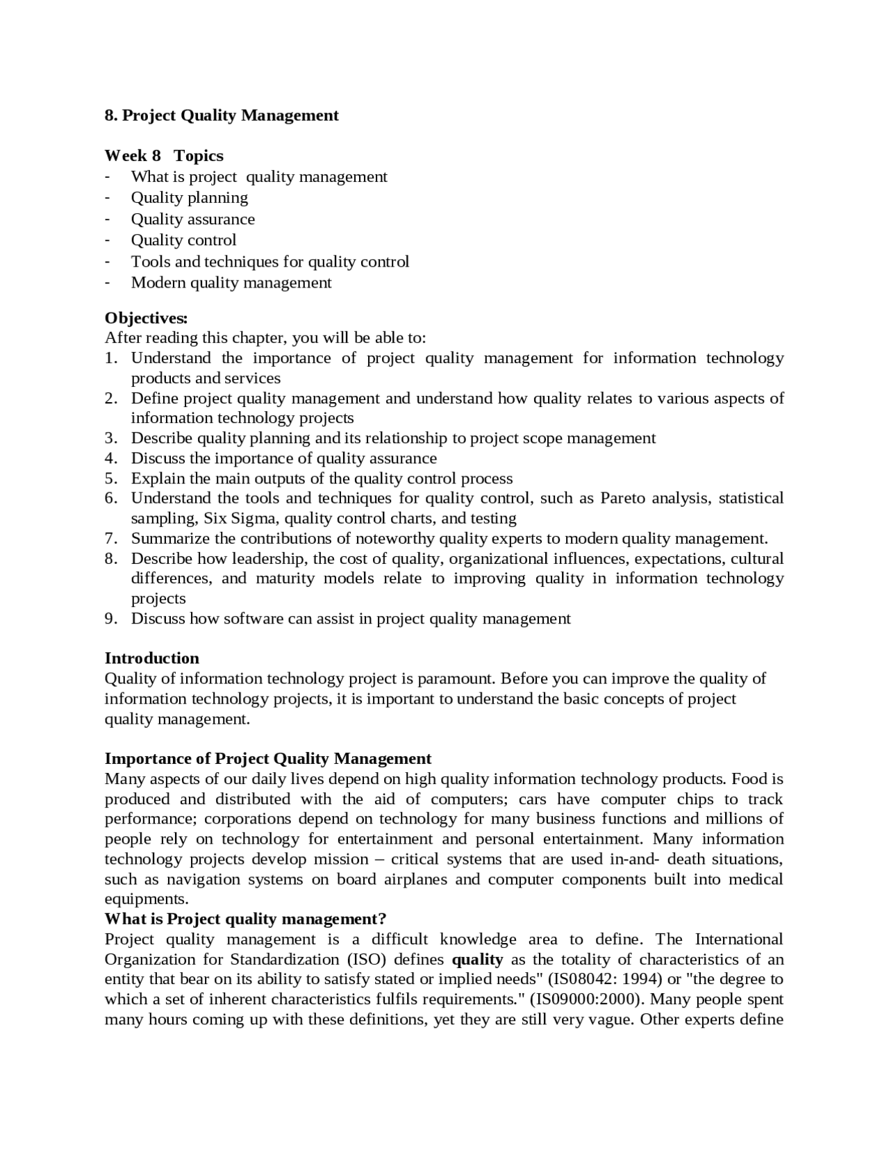 Project quality management - Docsity