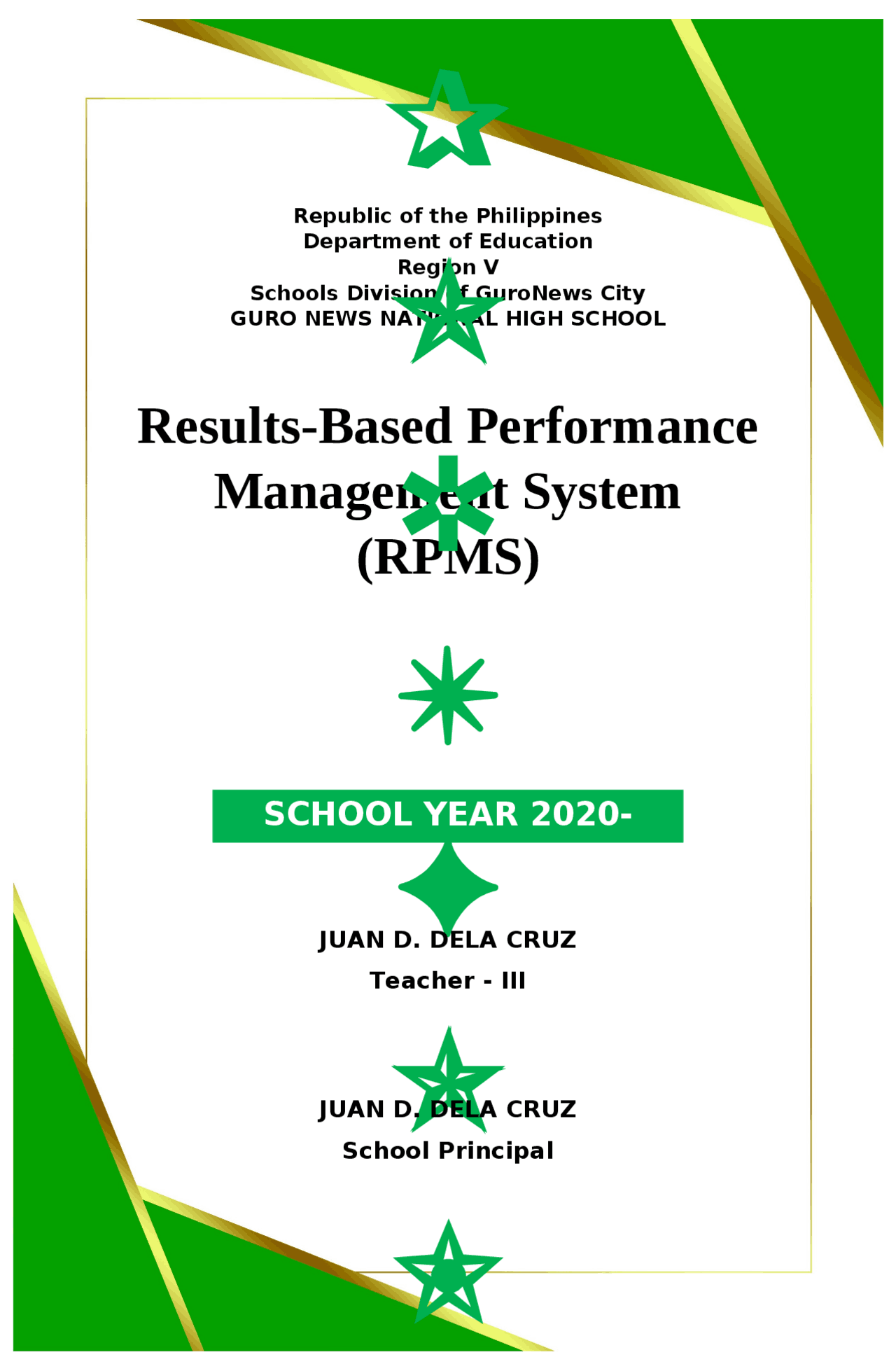 Rpms frontpage use by teachers - Docsity