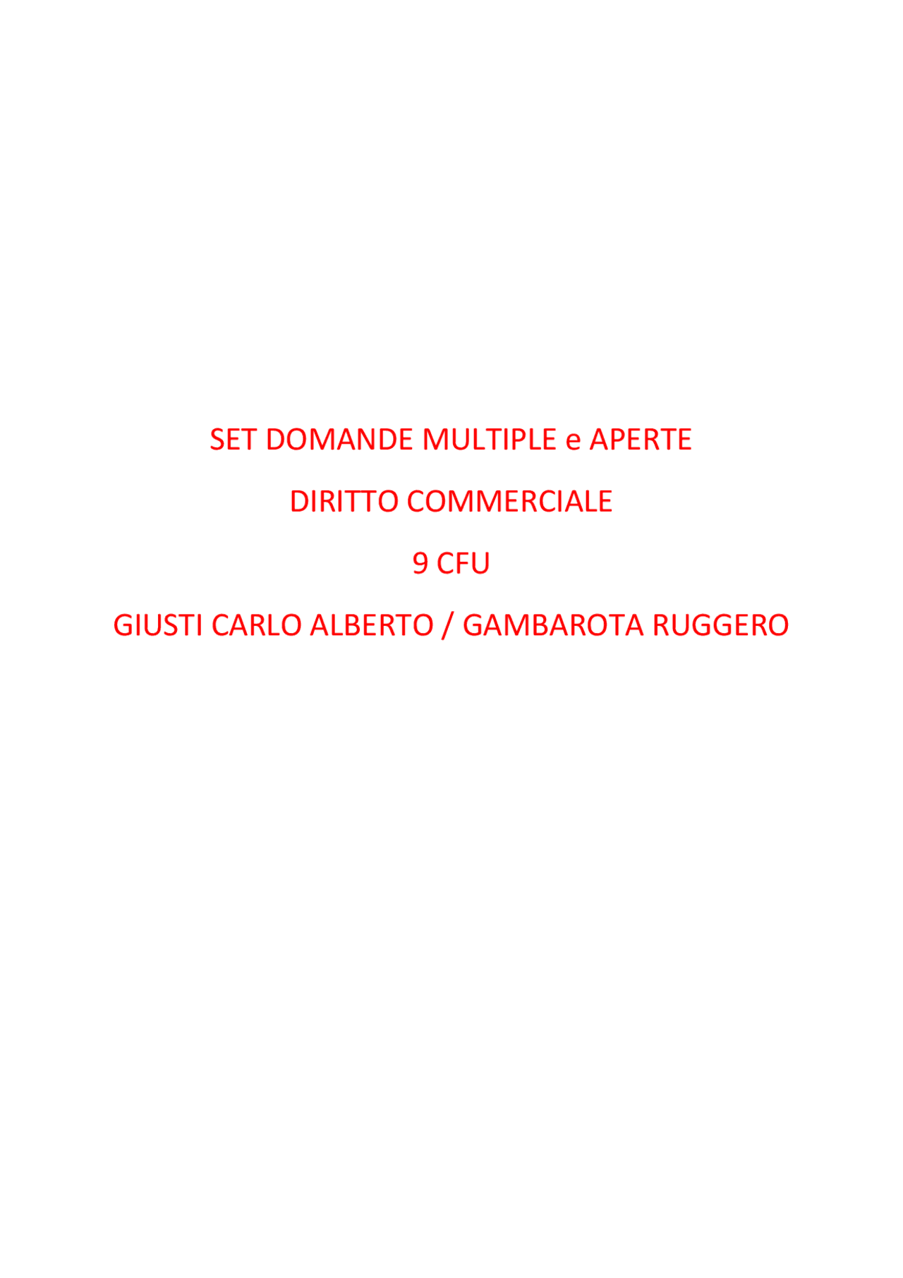 Paniere Diritto Commerciale multiple e aperte - Docsity