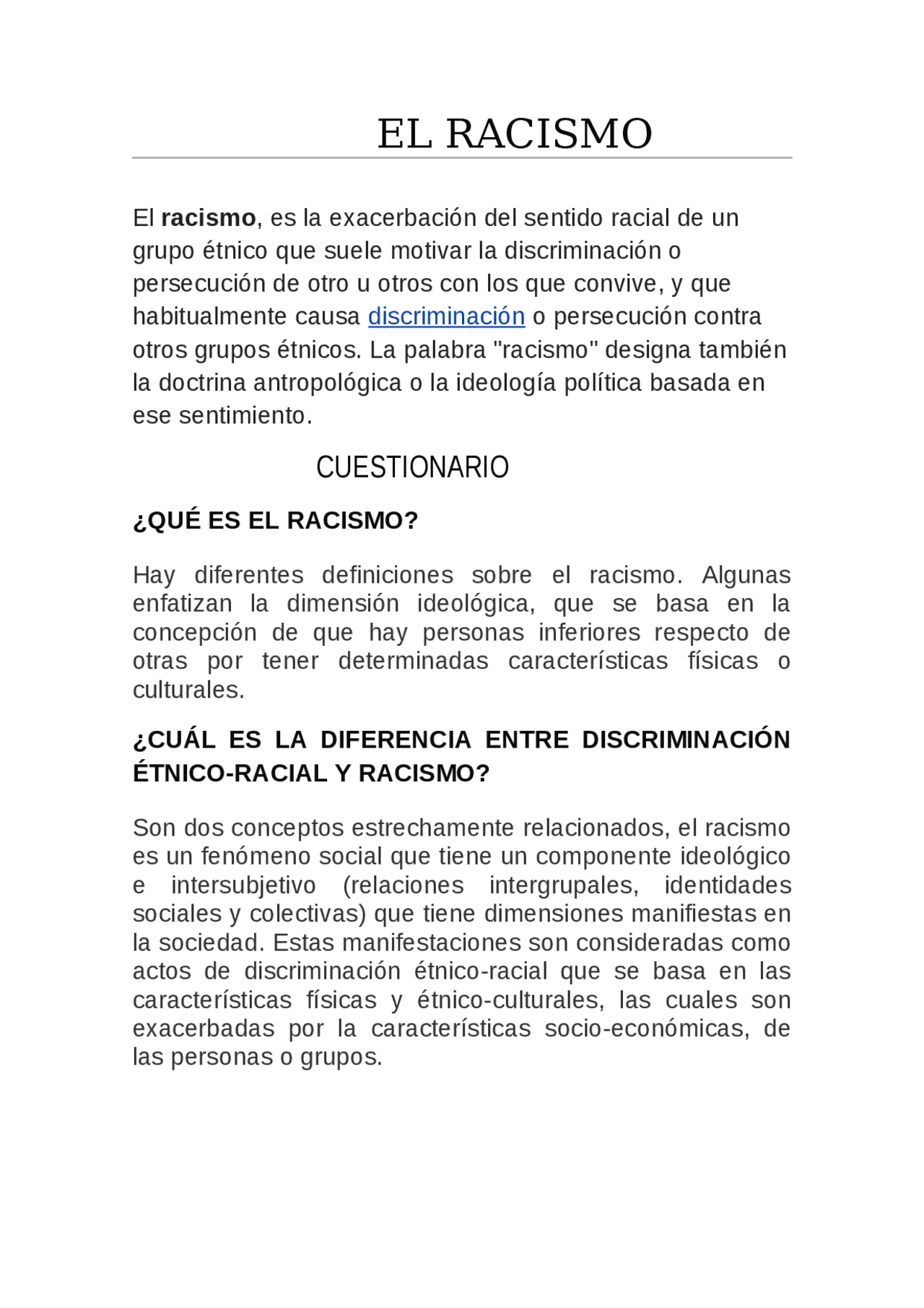 El racismo breve analisis - Docsity