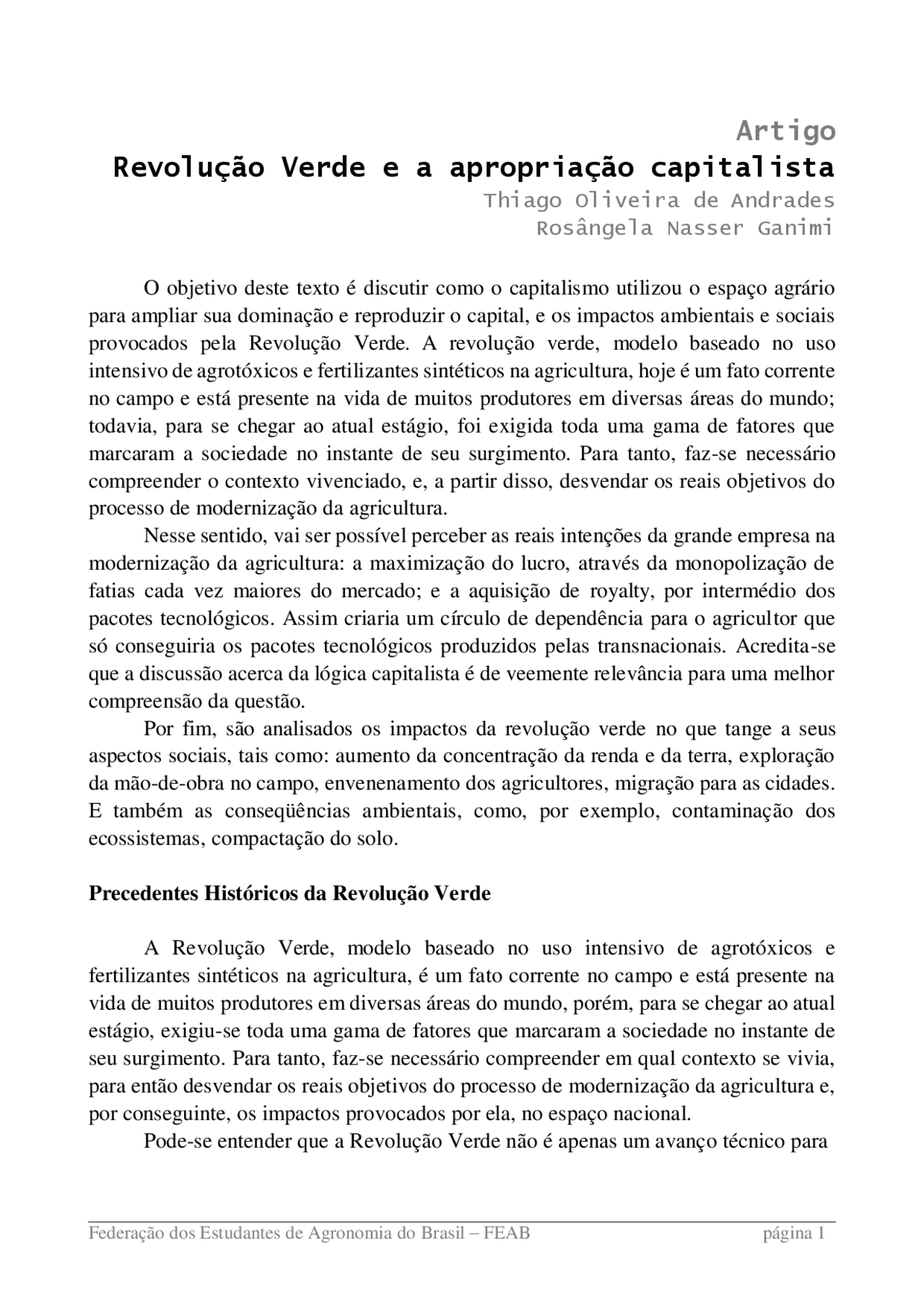 Agroecologia E Agronomia Docsity