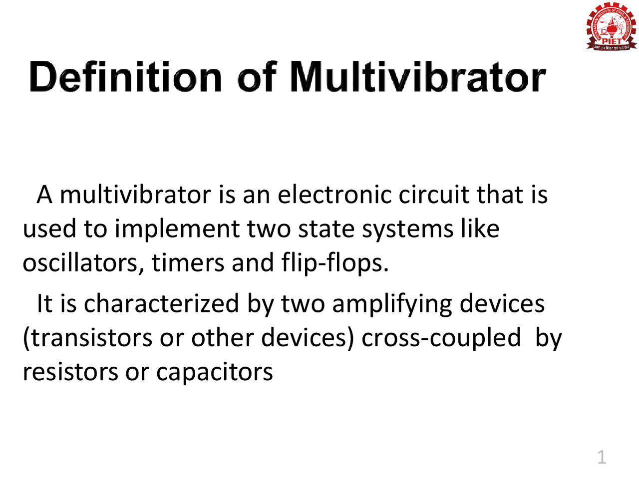 Multivibrator and it's working. Electronics & Instrumental B.Tech 2nd ...