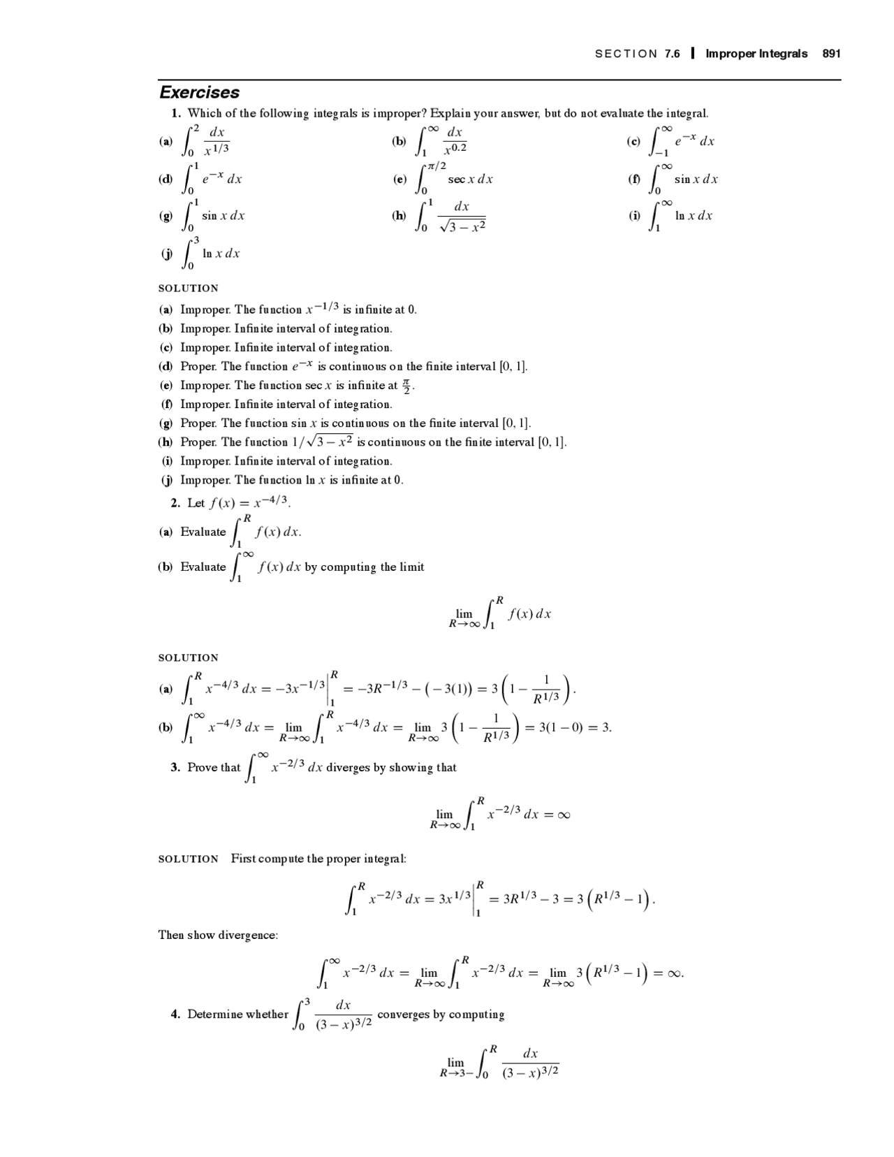 Improper Integrals Exercises And Solutions Docsity