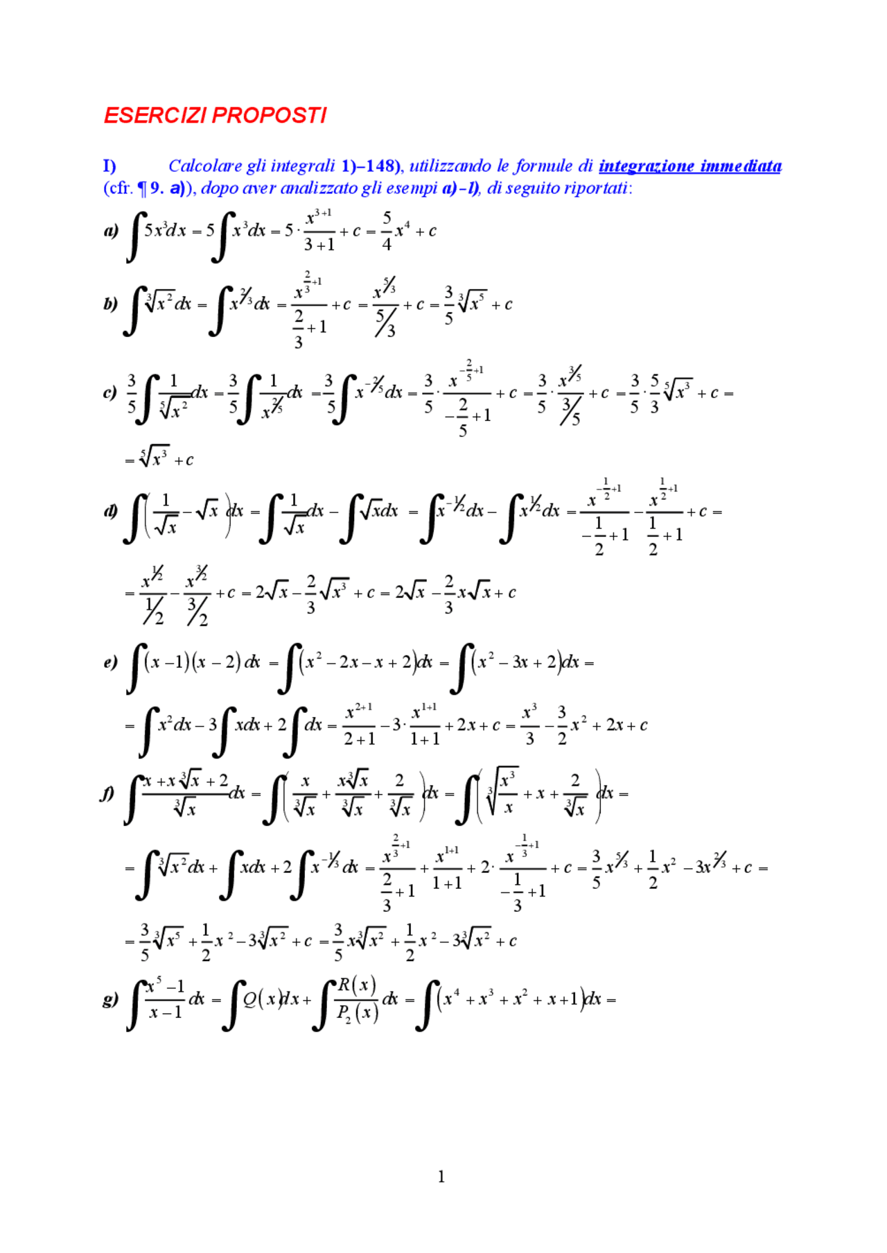 Esercizi e soluzioni Integrali 2 - Docsity