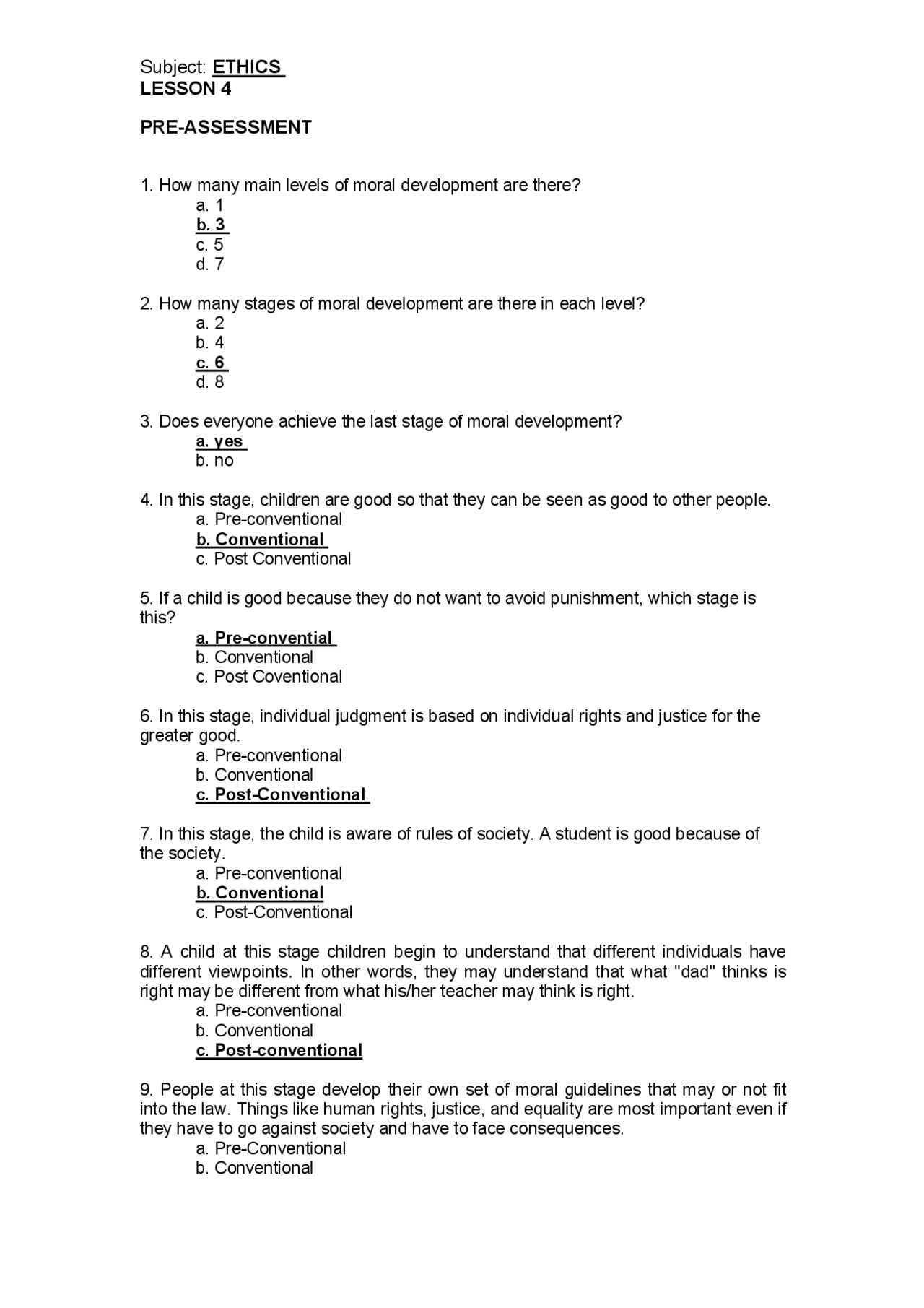 Lesson 4: The Moral Agents: Developing Values as Habit | Exercises ...