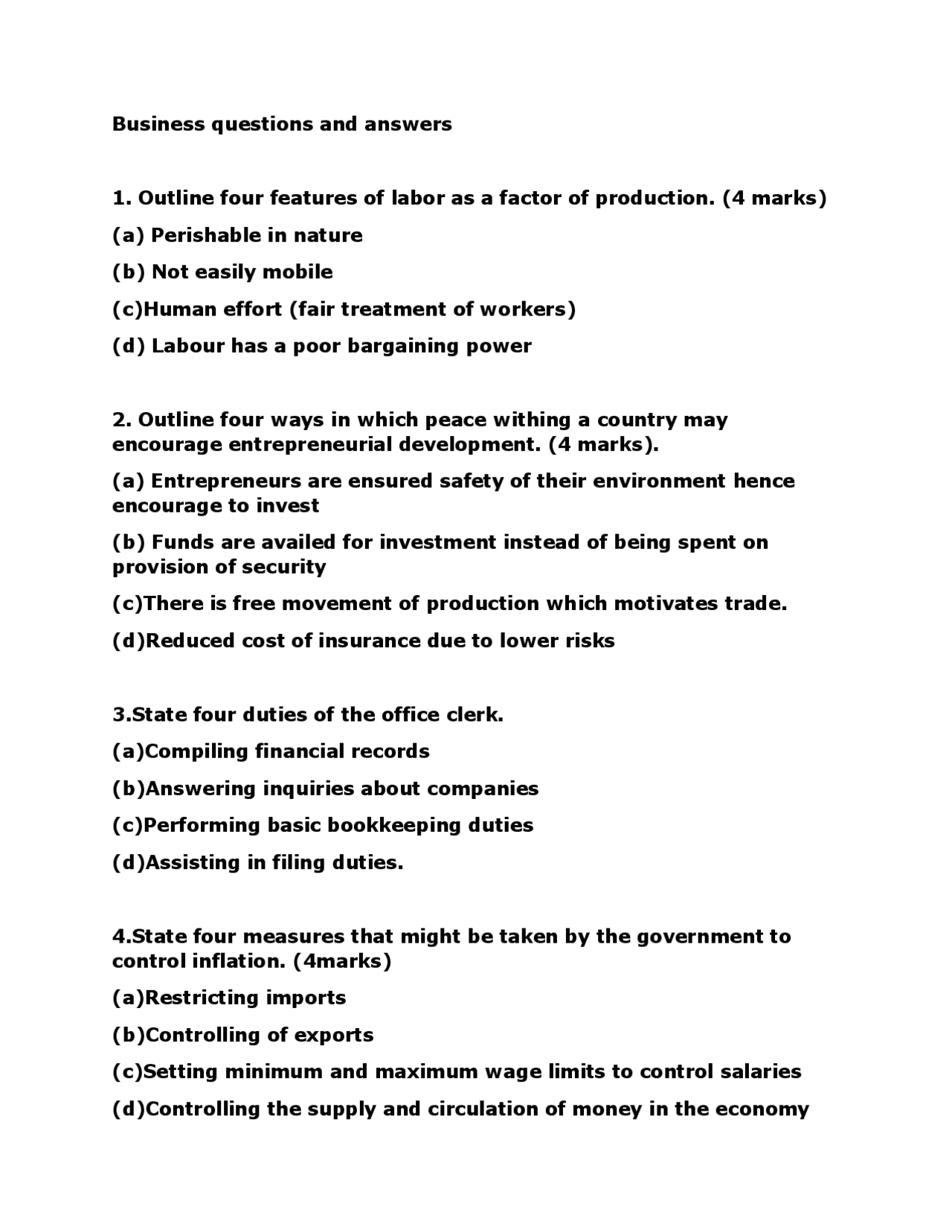 Business quiz with answers | Essays (high school) Business | Docsity