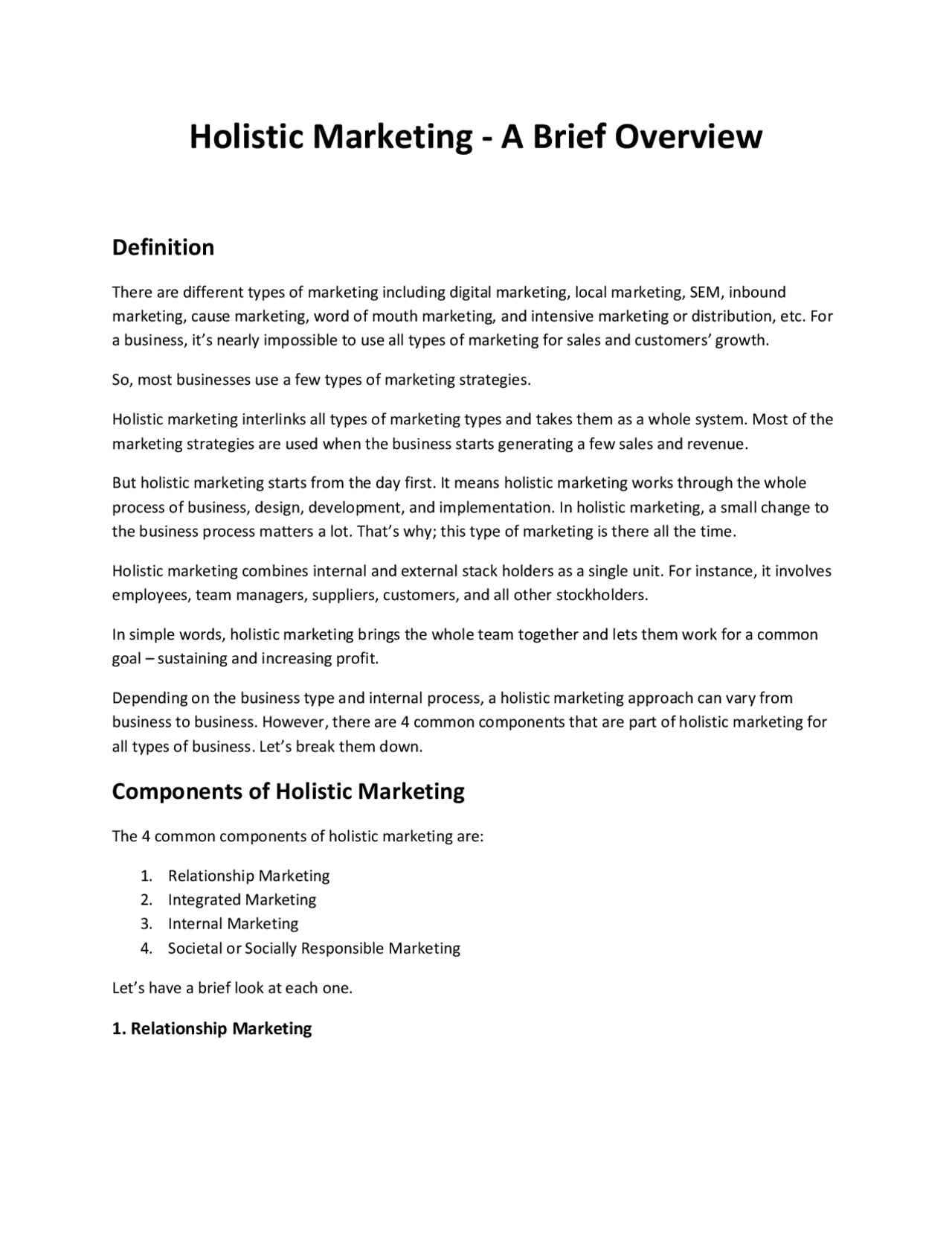 Holistic Marketing - A Brief Overview | Lecture notes Business | Docsity